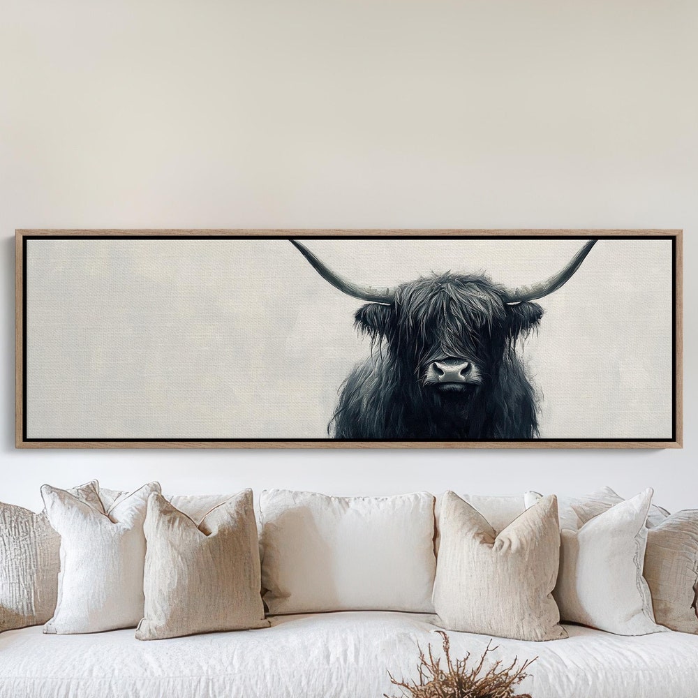 Black Little cow Poster Wall Art Modern Rustic Farmhouse Decor Highland ...