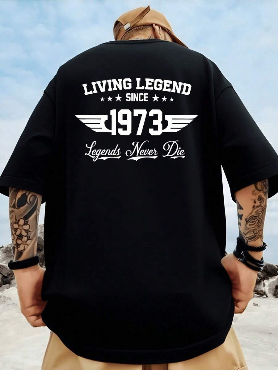 Black Living Legend 1973 Back Print Graphic T-Shirt Mens Oversized ...