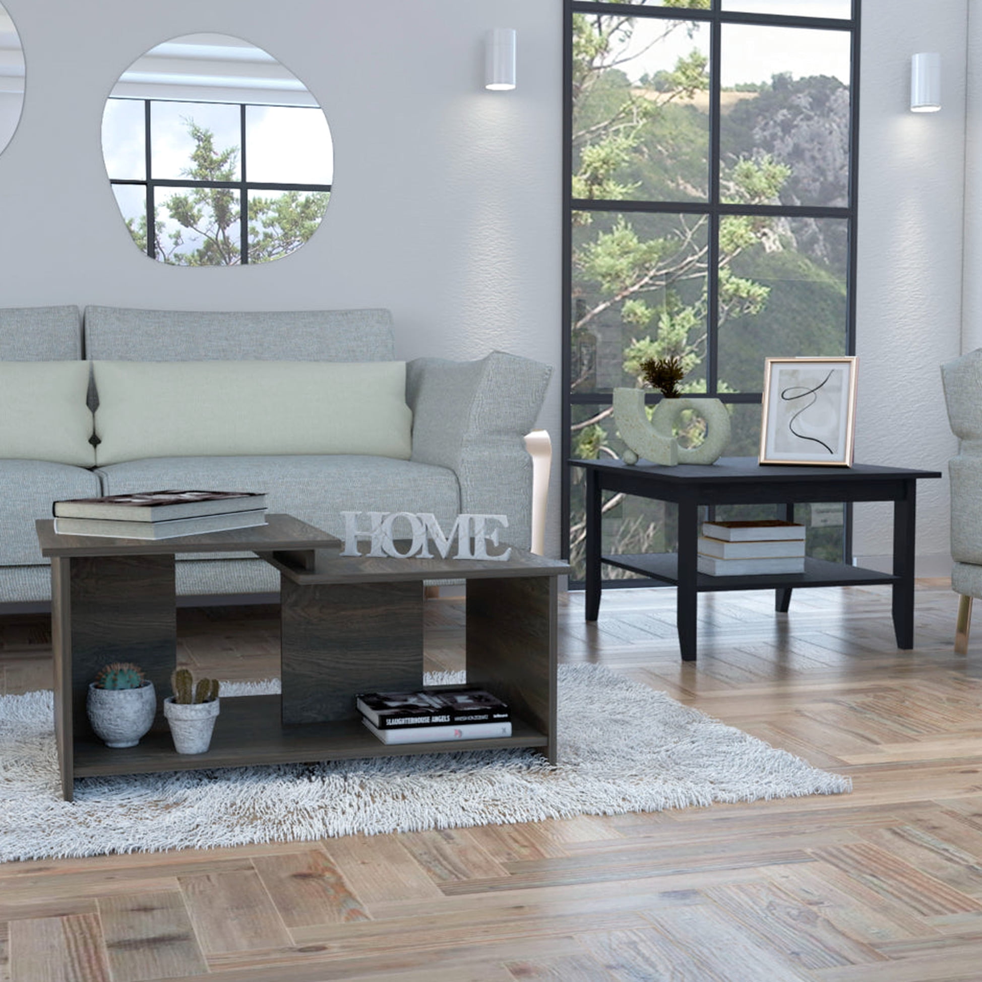 Black/ Living Room Coffee Table : 2 Piece Style. Interlocking Assembly For Convenience. Pre ...