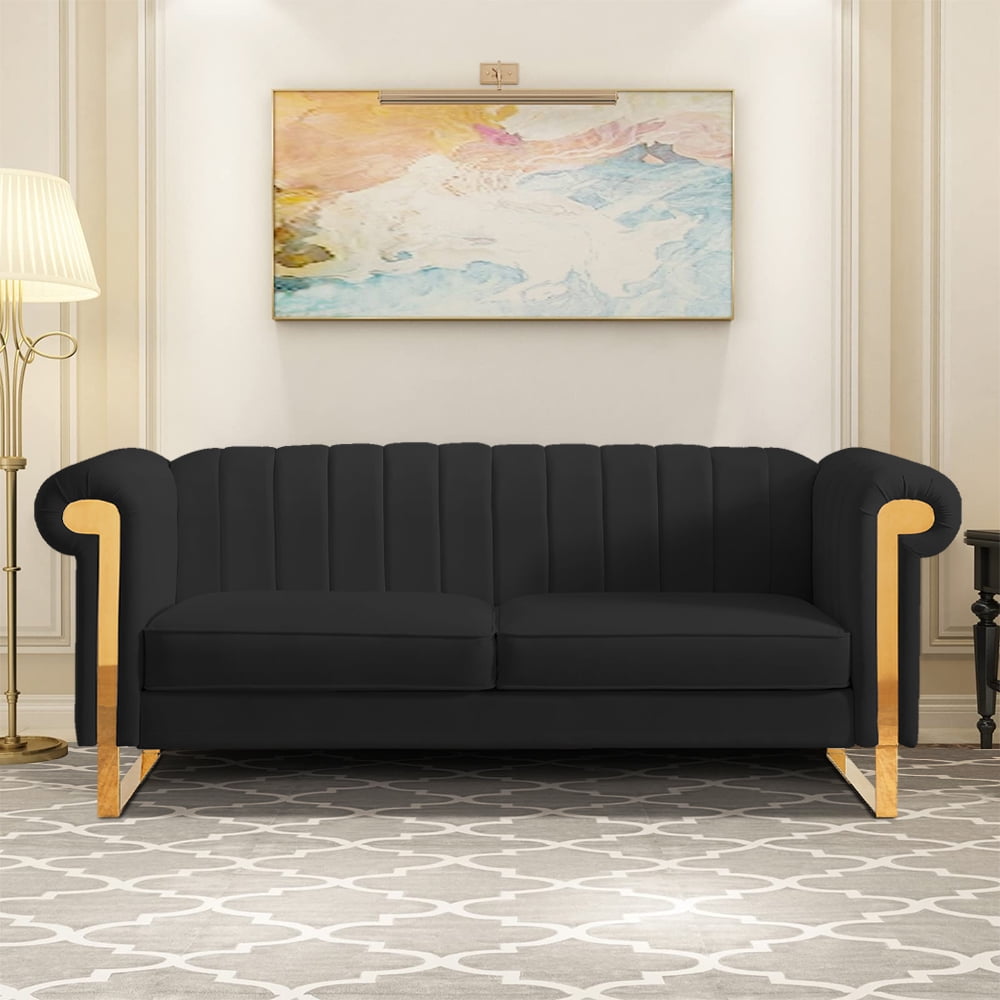 Black Living Room Couch, KAMIDA 3-Seat Velvet Couch, Mid-Century Couches and Sofas, Velvet ...