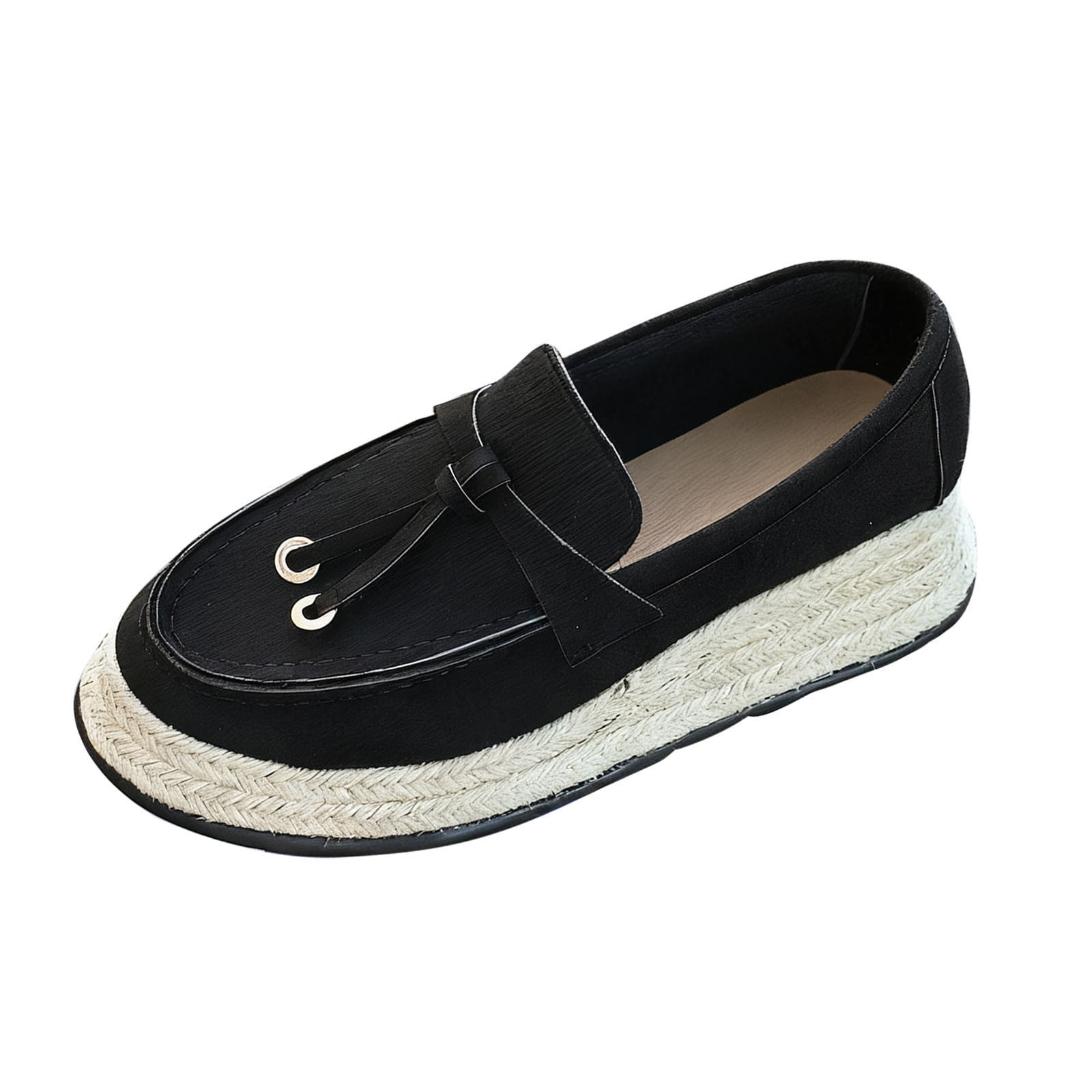 Black Loafers For Womens Casual Round Toe Wedge Heel Comfortable For ...