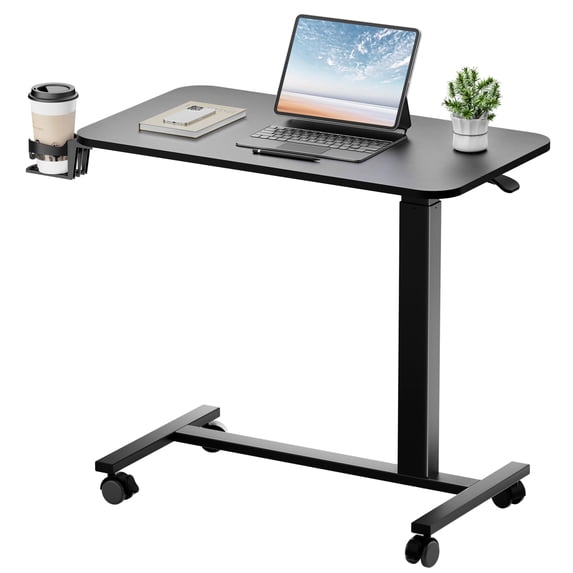 Black-Lockable Adjustable Height Mobile Standing Desk With Hidden ...