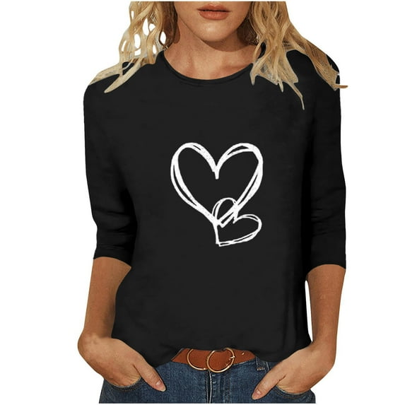 Black Long 3/4 Sleeve Tshirts for Ladies Fall Summer Crewneck Spandex ...