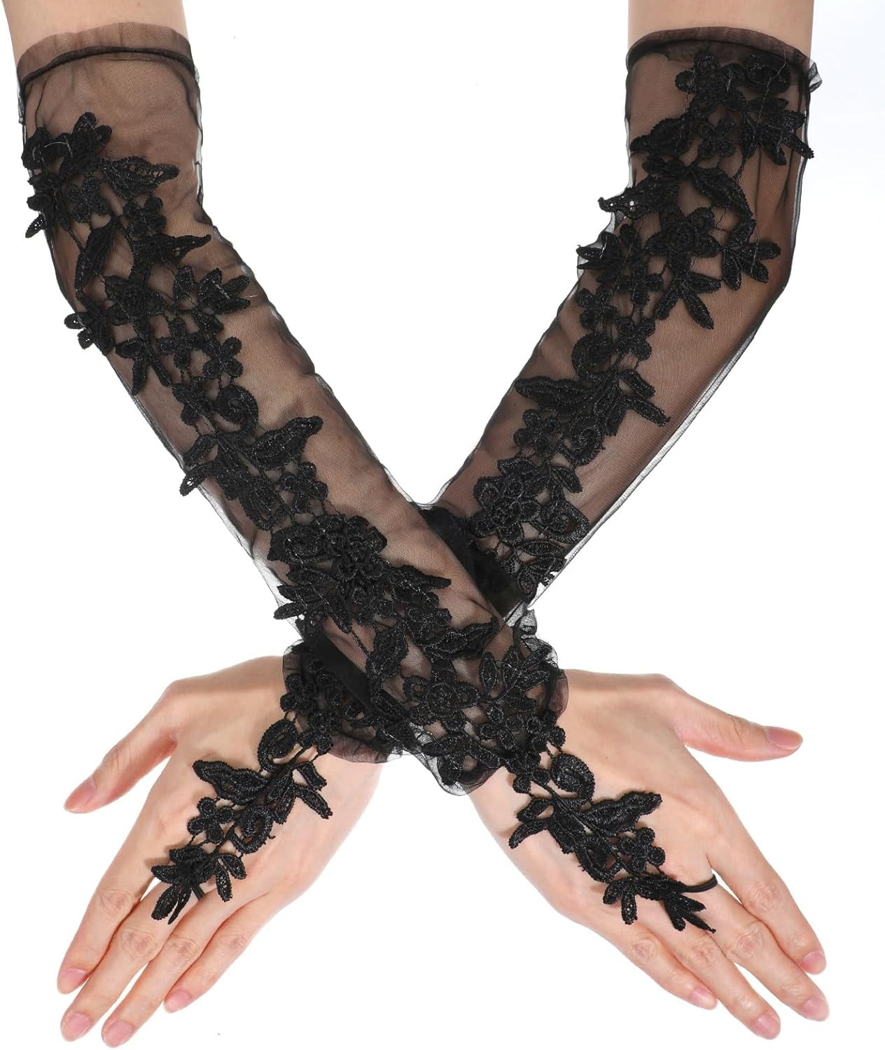 Black Long Gloves for Women Formal Dress, Elegance Fingerless Elbow ...