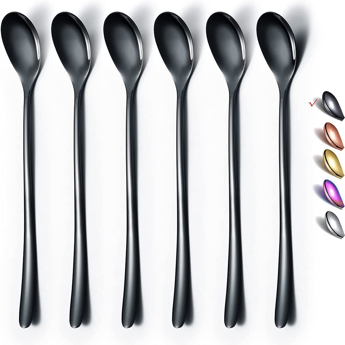 Black Long Handle Spoon, Coffee Stirrers, Premium Stainless Steel Ice ...