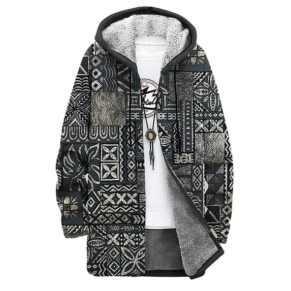 Black Long Hoods for Mens Winter Fall Casual Thermal Thick with Hood ...