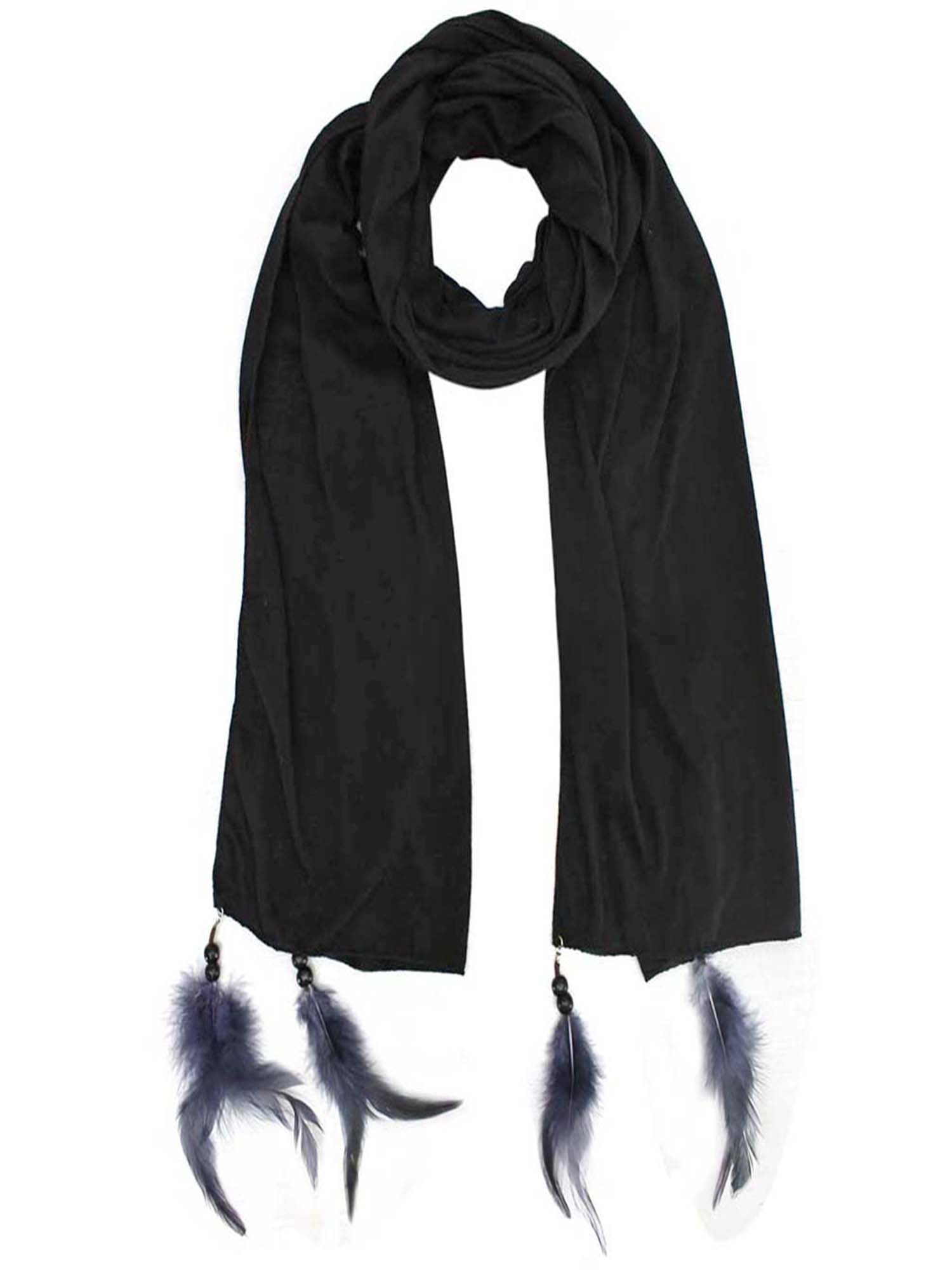 Black Long Neck Scarf Wrap With Feather Tips - Walmart.com