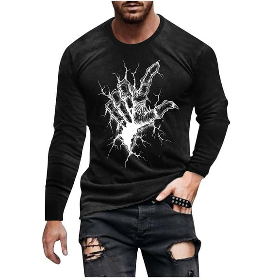 Black Long Short Sleeve Shirts for Man Fall Summer Boat Neck Skeleton ...