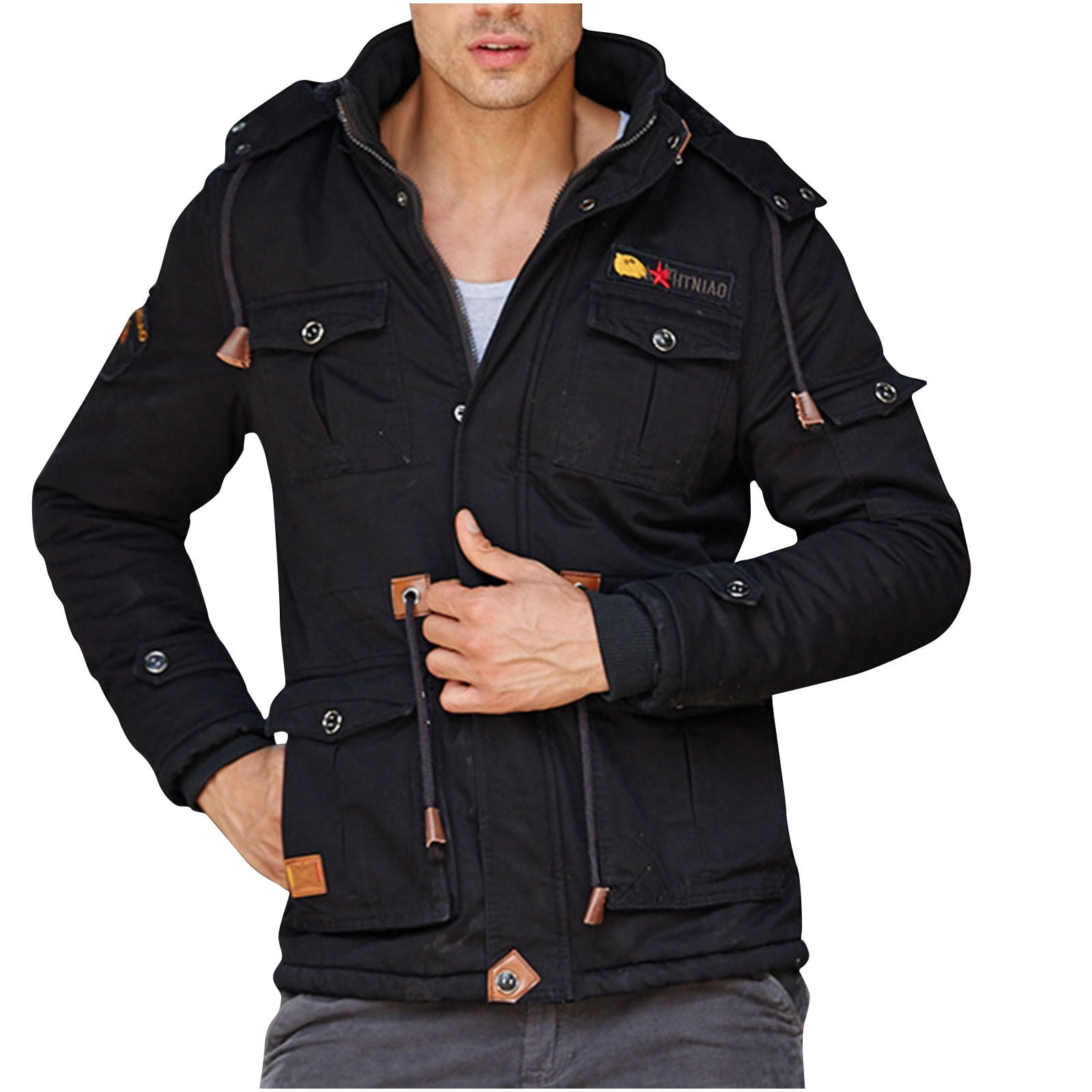 Black Long Sleeve Coat for Mens Fall Winter Brunch Thick Vintage ...