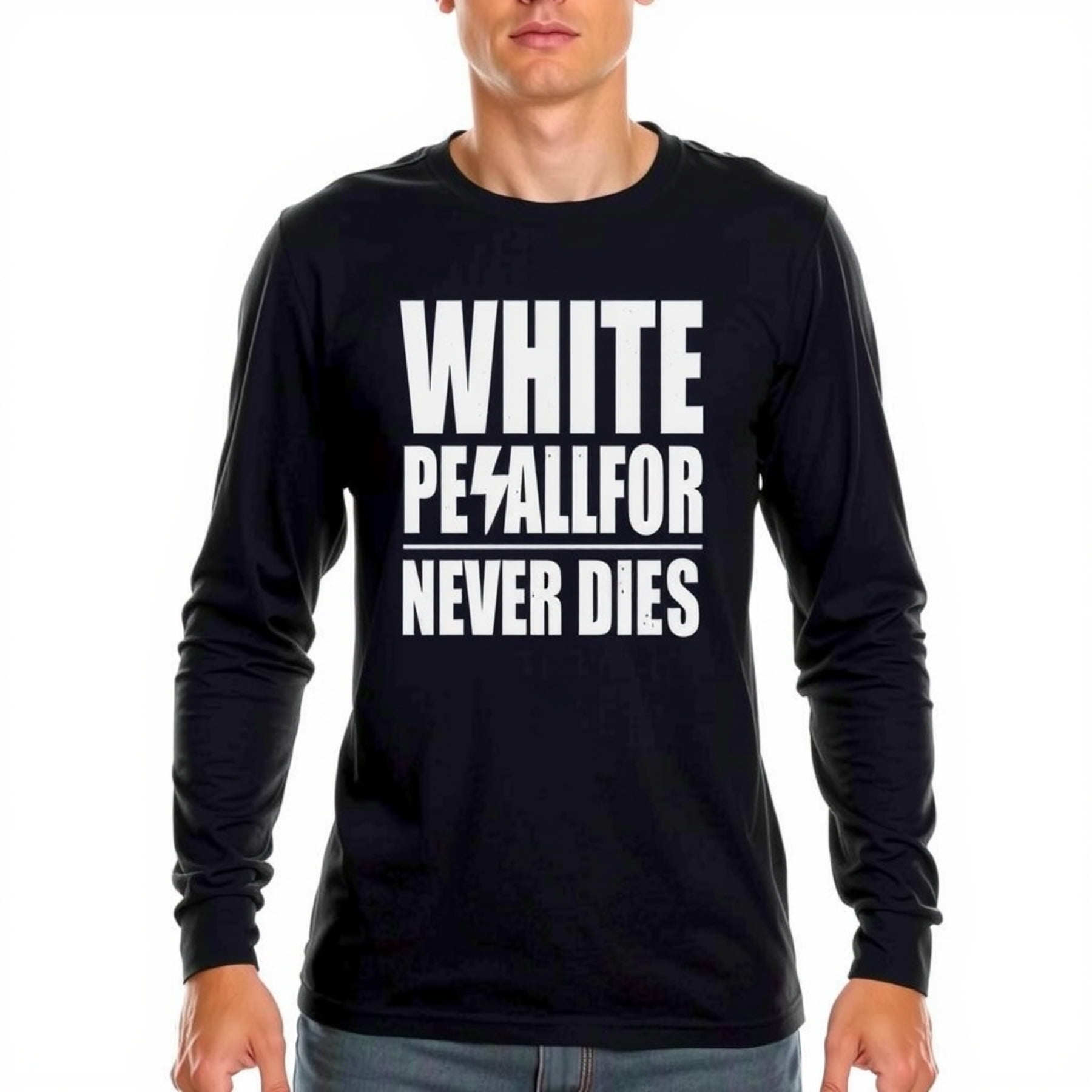 Black Long Sleeve Graphic Tee "WHITE PE$ALLFOR NEVER DIES" with Design ...
