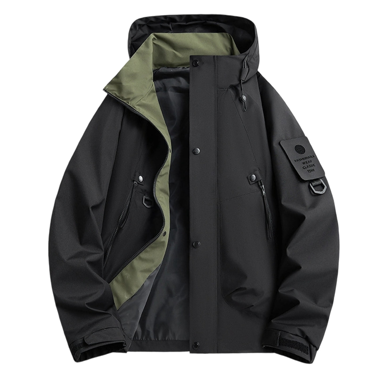Black Long Sleeve Hood for Man Fall Winter Going Out Hooded Waterproof ...
