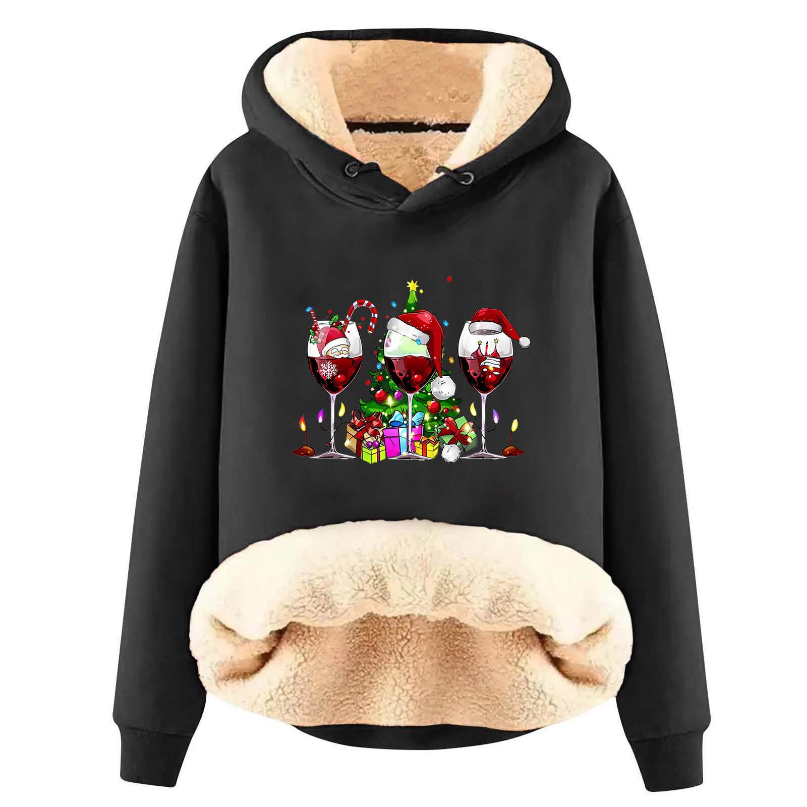 Black Long Sleeve Hoods for Women Fall Winter Graphic Happy Holiday ...