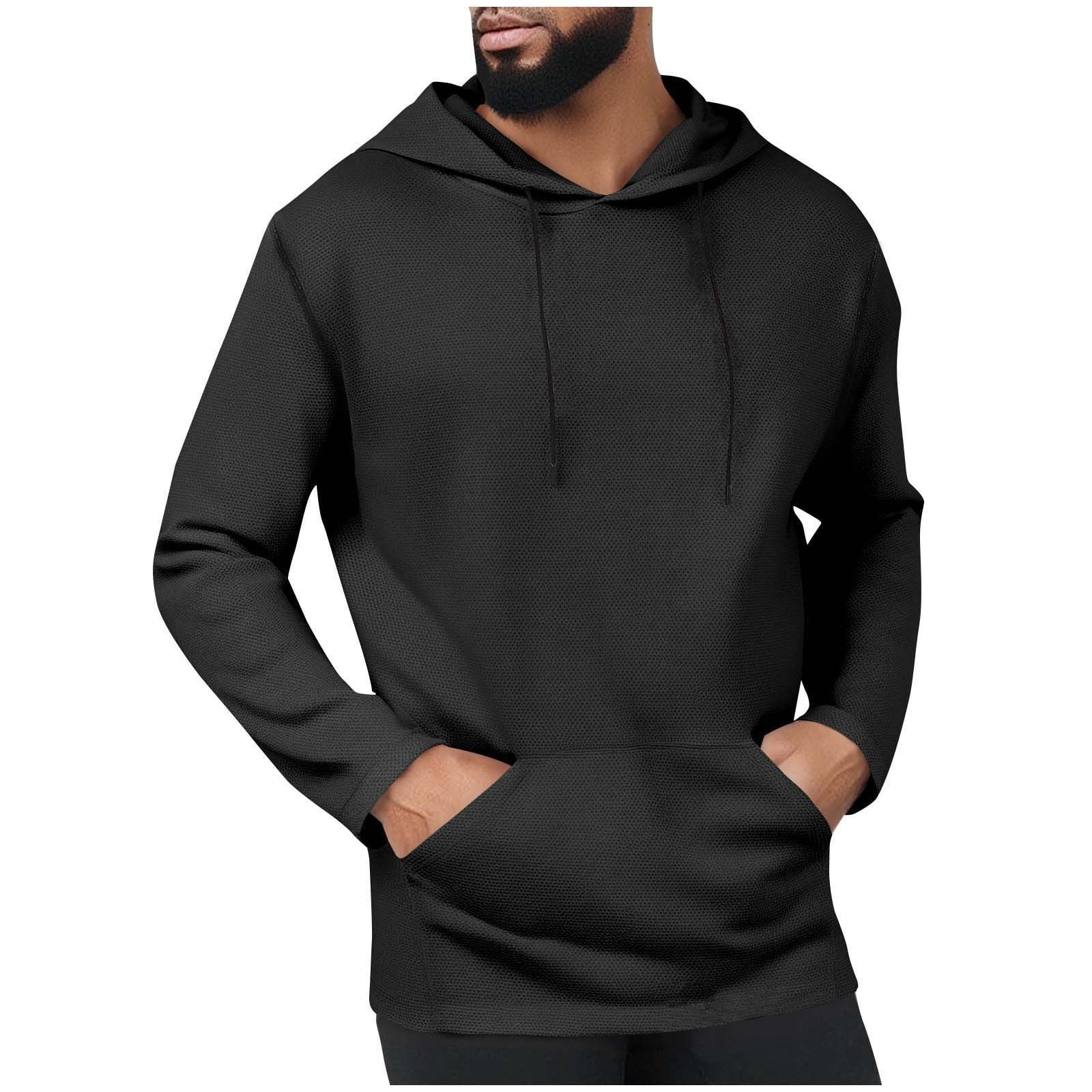Black Long Sleeve Hoods for Man Fall Winter Track Gym Lounge Jogger ...