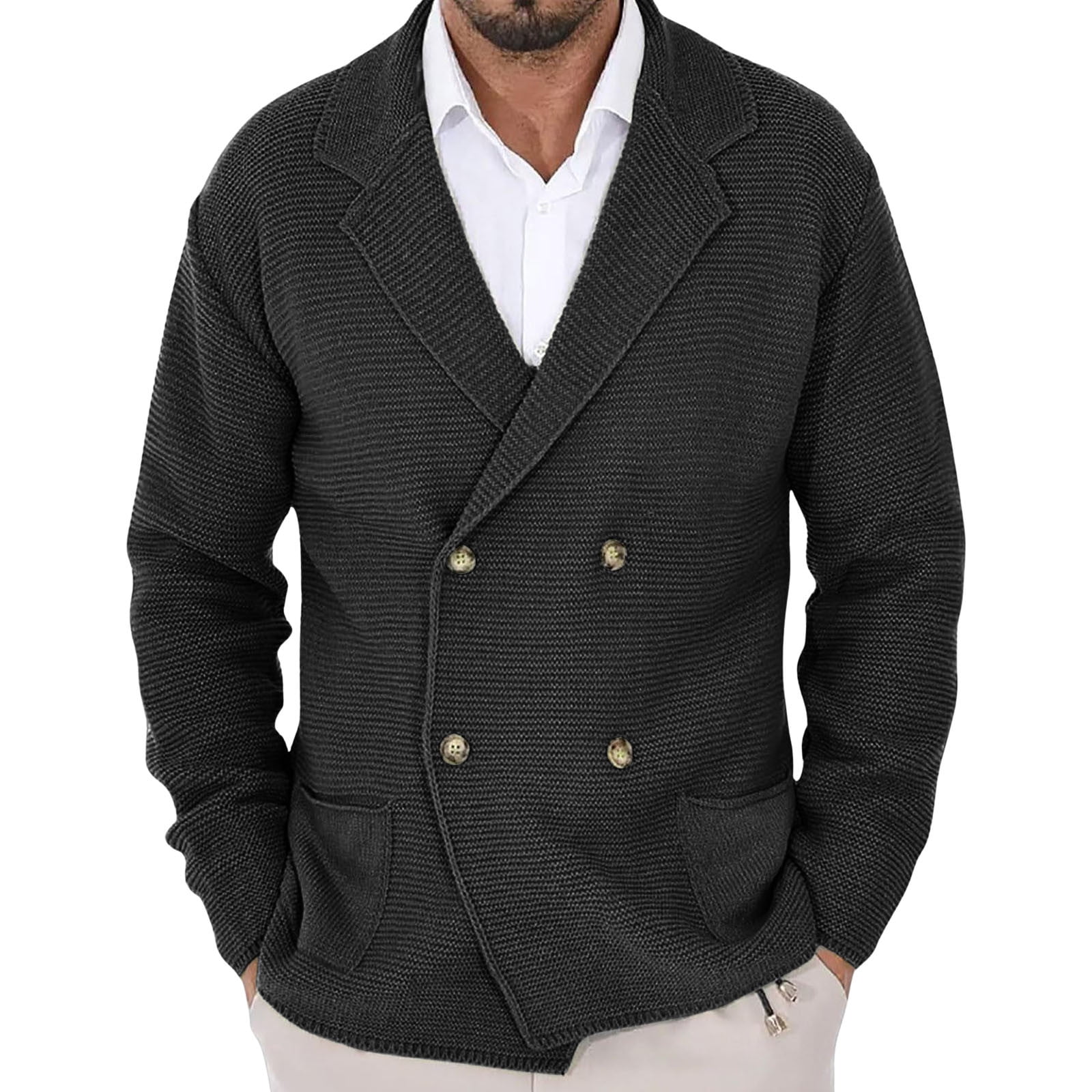 Black Long Sleeve Jacket for Mens Winter Fall Sweater Brunch Crochet Warm Knit Cardigan Jackets ...