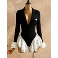 Black Long Sleeve Knitted V-Neck Sweater Dress With White Lace Ruffle ...