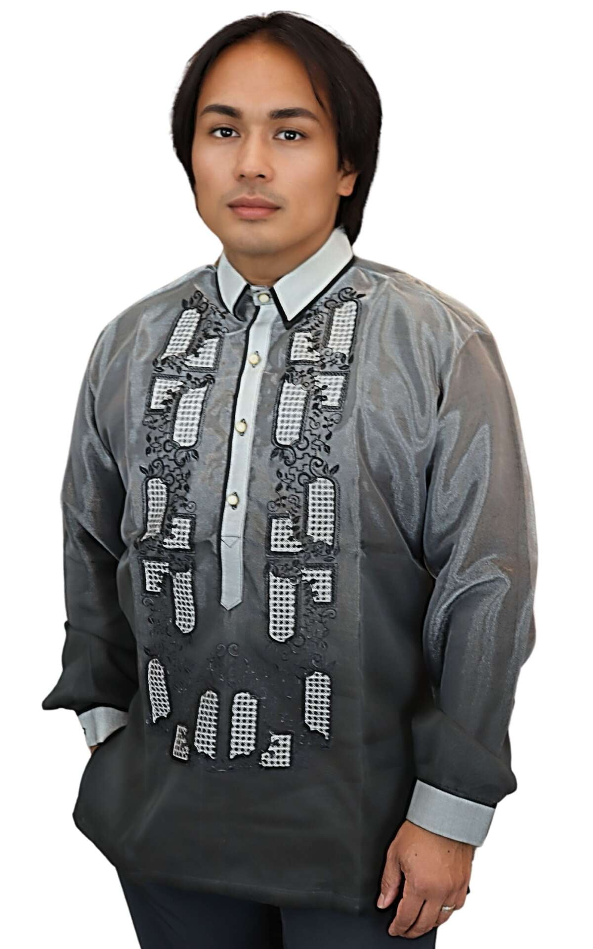 Black Long Sleeve Organza Barong Tagalog ORDER US SIZE (Large ...