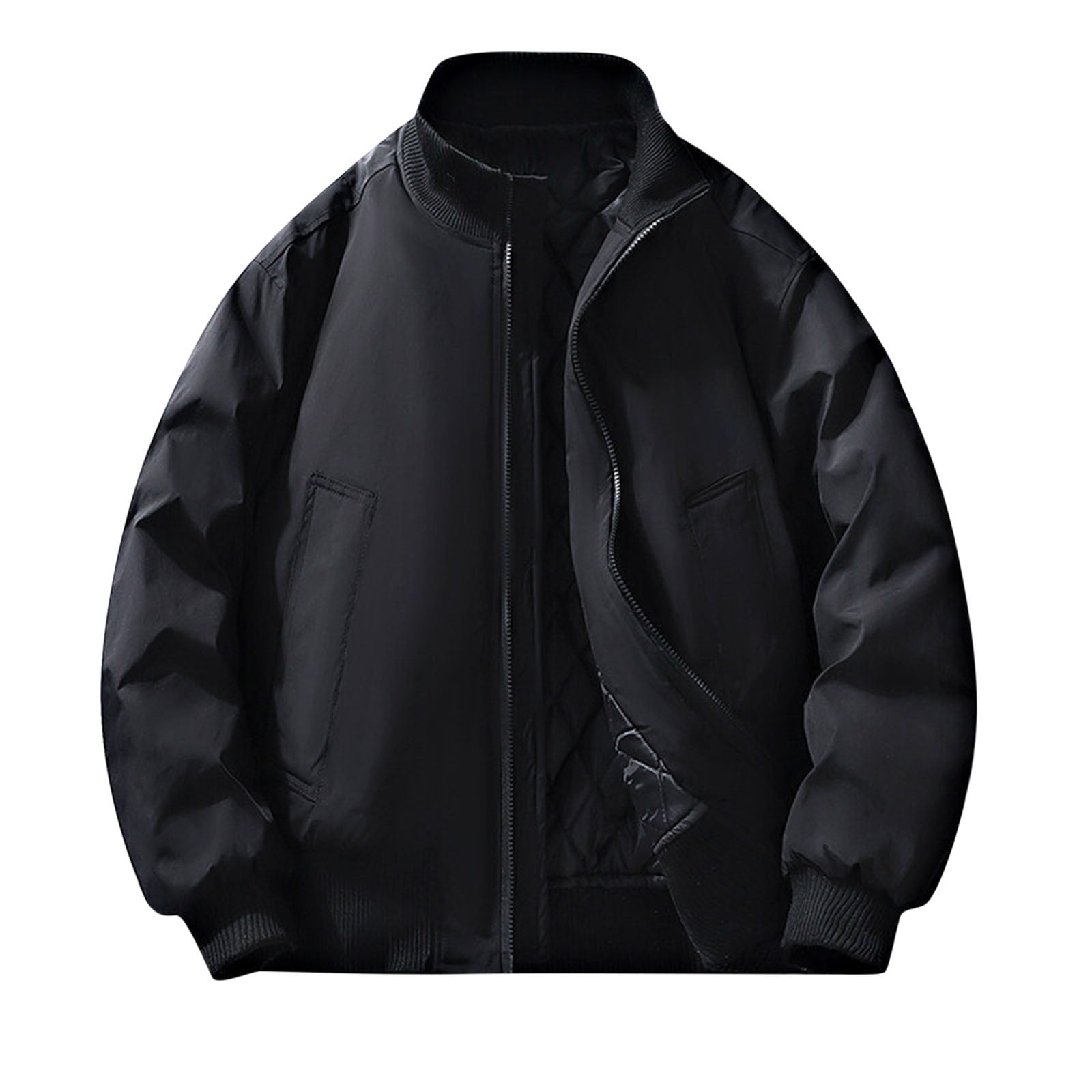 Black Long Sleeve Padded Jacket for Mens Fall Winter Collared Neck ...