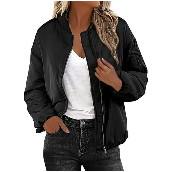 Black Long Sleeve Puffer Jackets for Ladies Winter Fall Crop Going Out ...