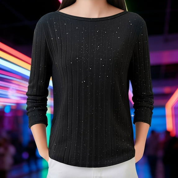 Black Long Sleeve Shirts for Women Ladies Glitter Real Sequin One ...