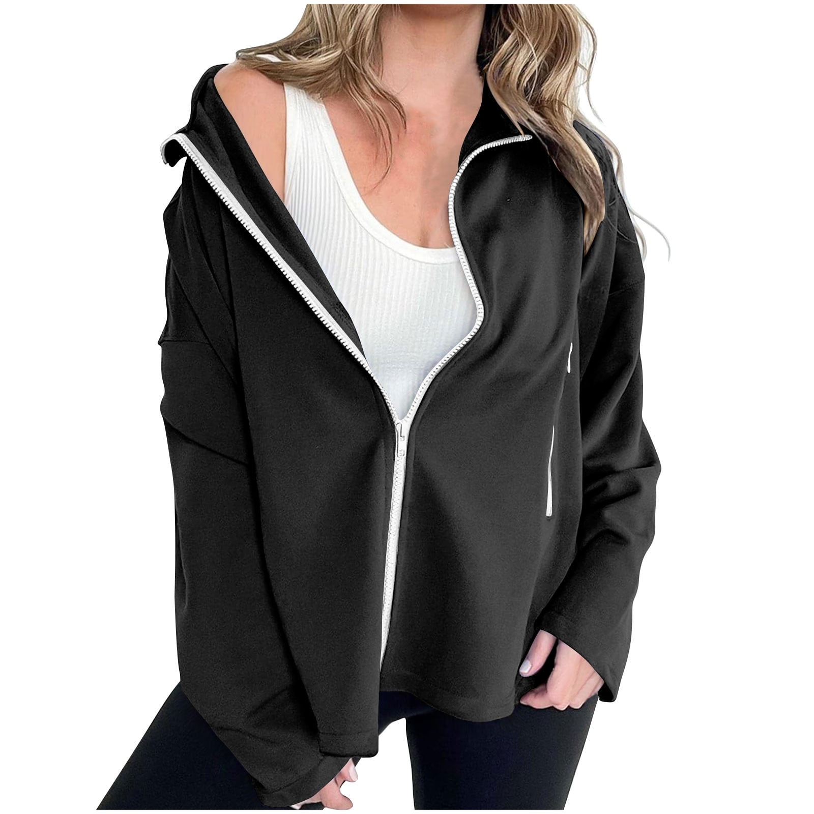 Black Long Sleeve Off The Shoulder Jacket for Ladies Winter Fall Casual ...