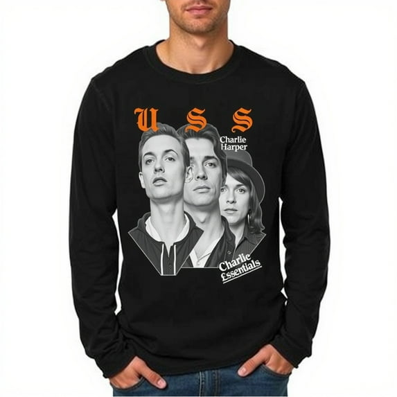 Black Long Sleeve Sweatshirt with Grayscale Portraits & 'Charlie ...