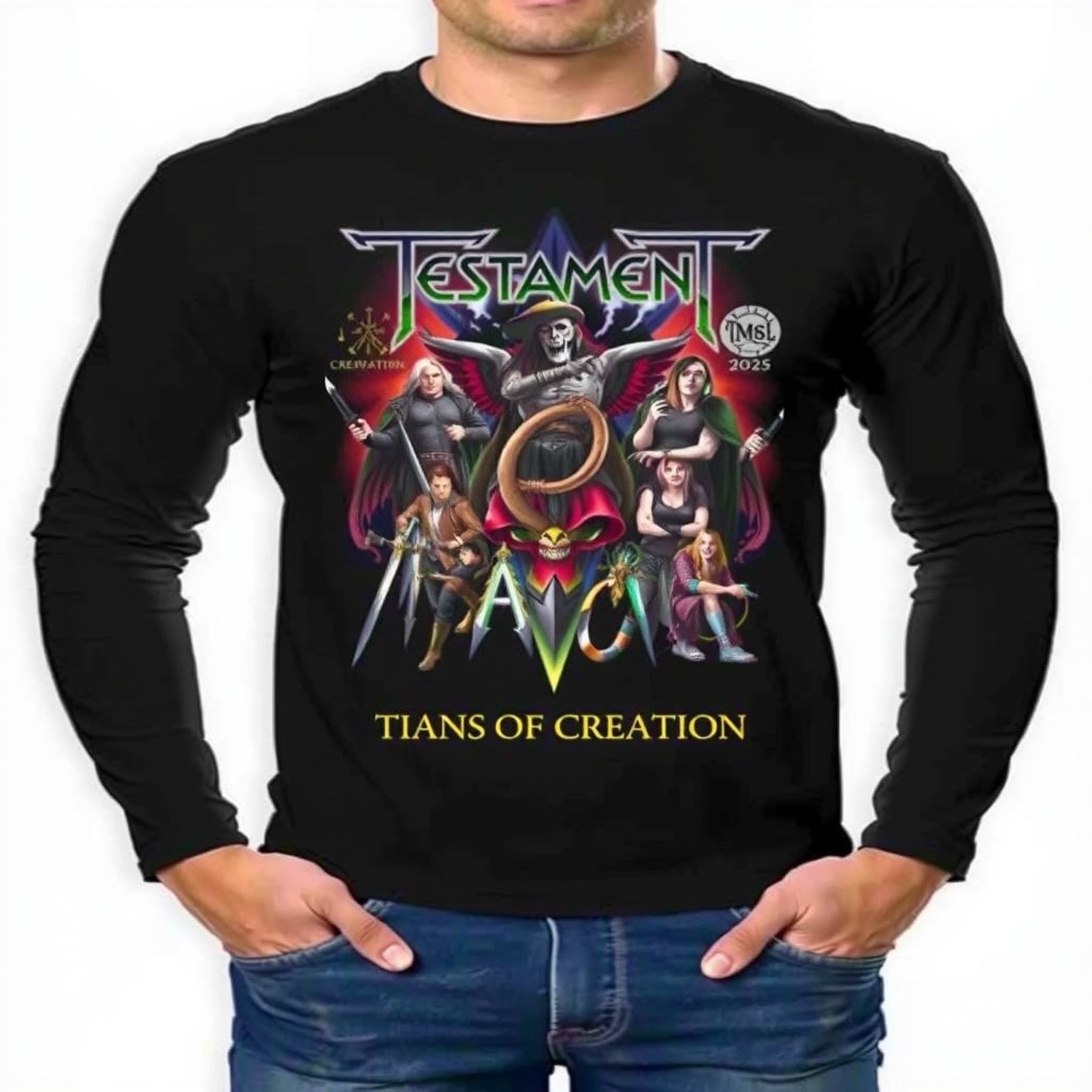 Black Long Sleeve T-Shirt featuring graphic vibrant comic-style artand ...