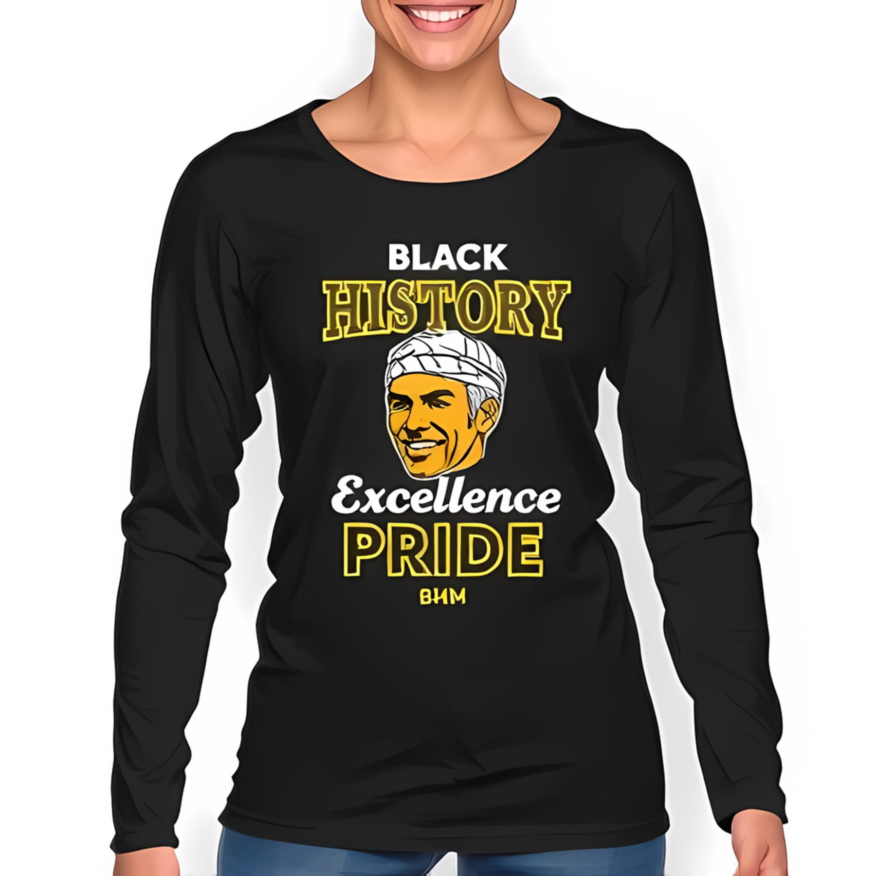 Black Long Sleeve T-Shirt for Black History Month - Bold Gold 'BLACK ...
