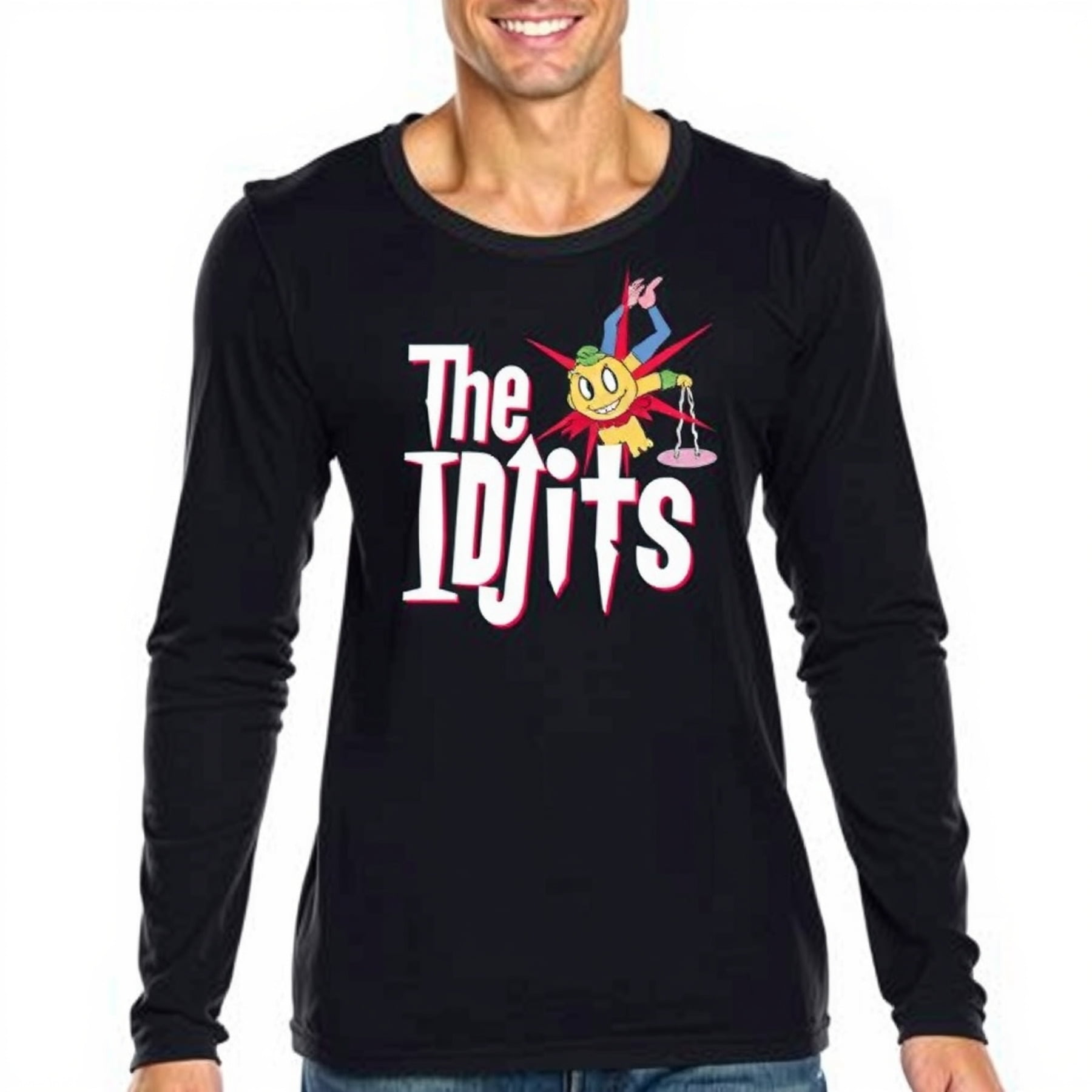 Black Long Sleeve T-Shirt with Cartoon Graphic The Idjits' Design ...