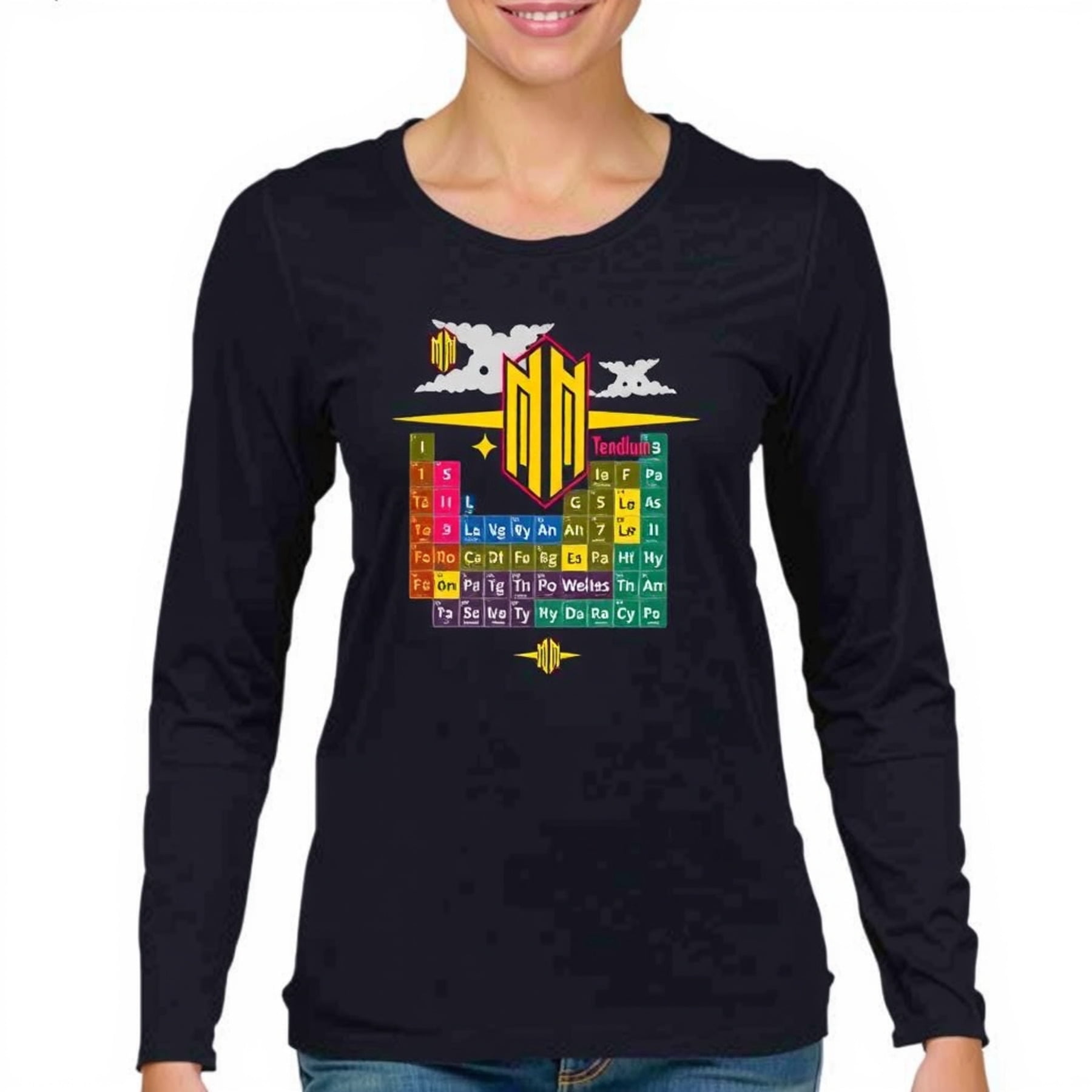 Black Long Sleeve T-Shirt with Fun Fictional Periodic Table Graphic for ...