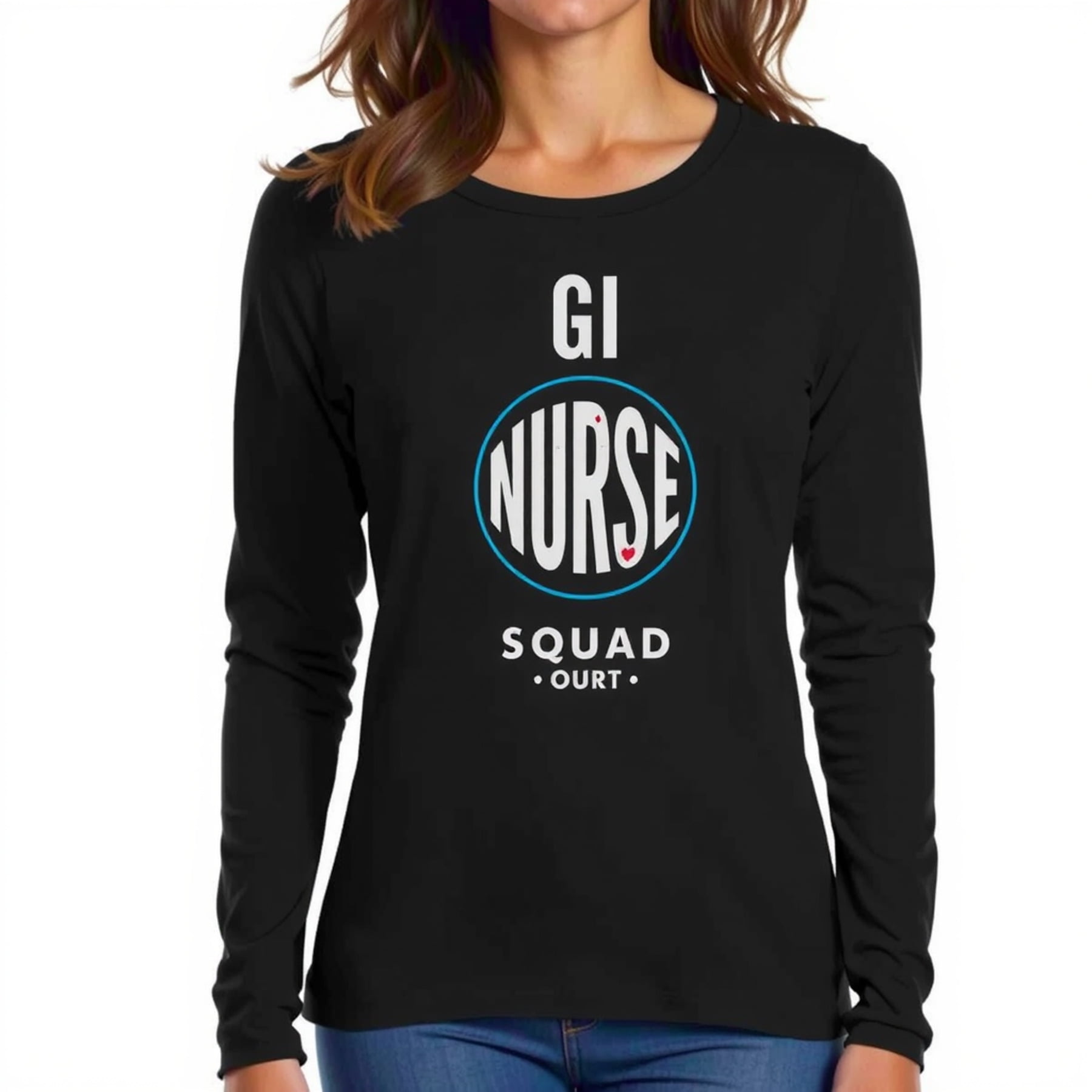 Black Long Sleeve T-Shirt with 'GI ' Graphic Design and 'SQUAD • OURT ...