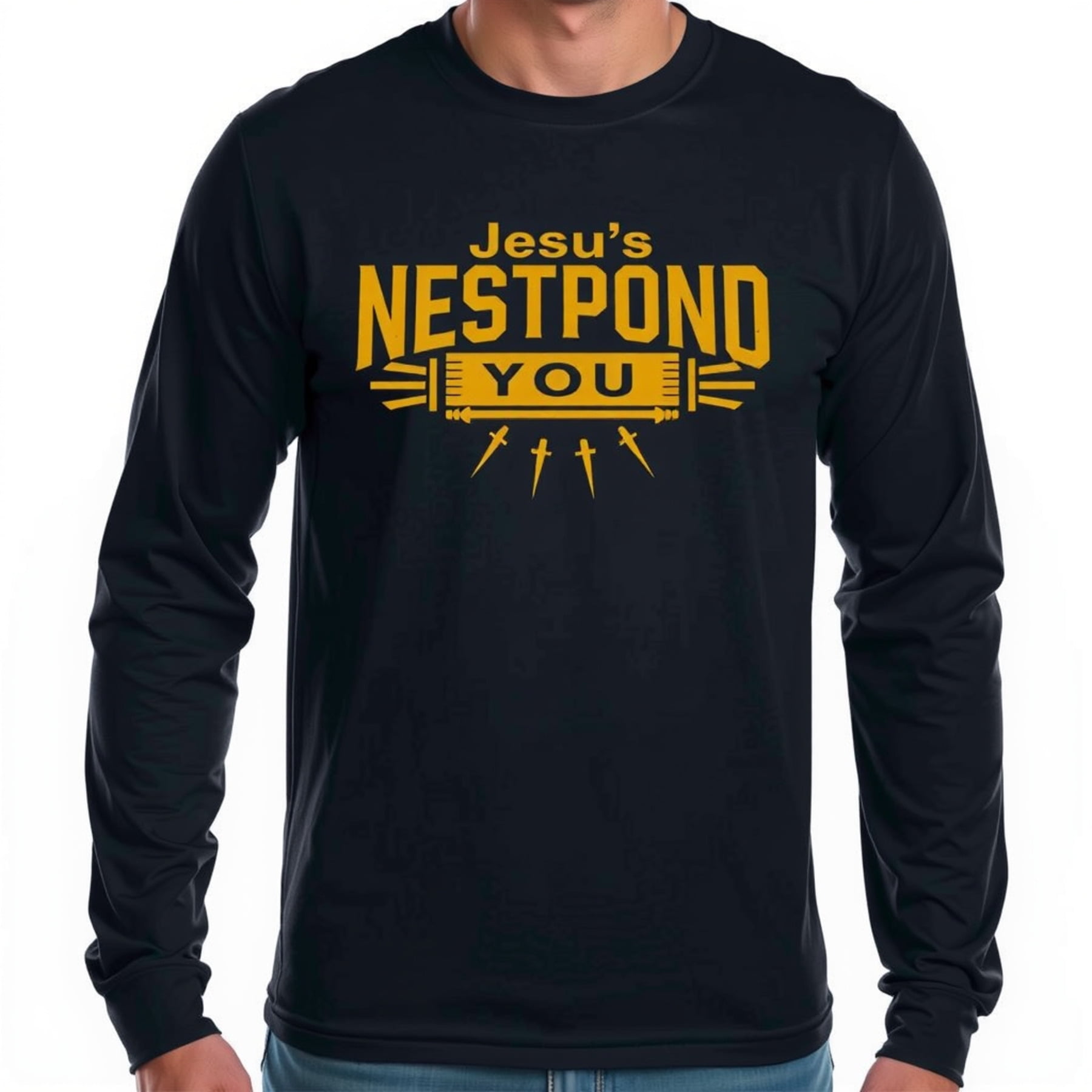 Black Long Sleeve T-Shirt with 'Jesu's Nestpond' Graphic and 'YOU ...