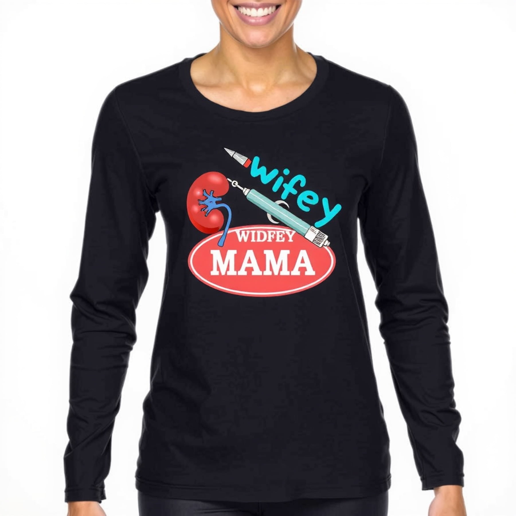 Black Long Sleeve T-Shirt with Kidney & Graphic Wifey Widfey' Design ...