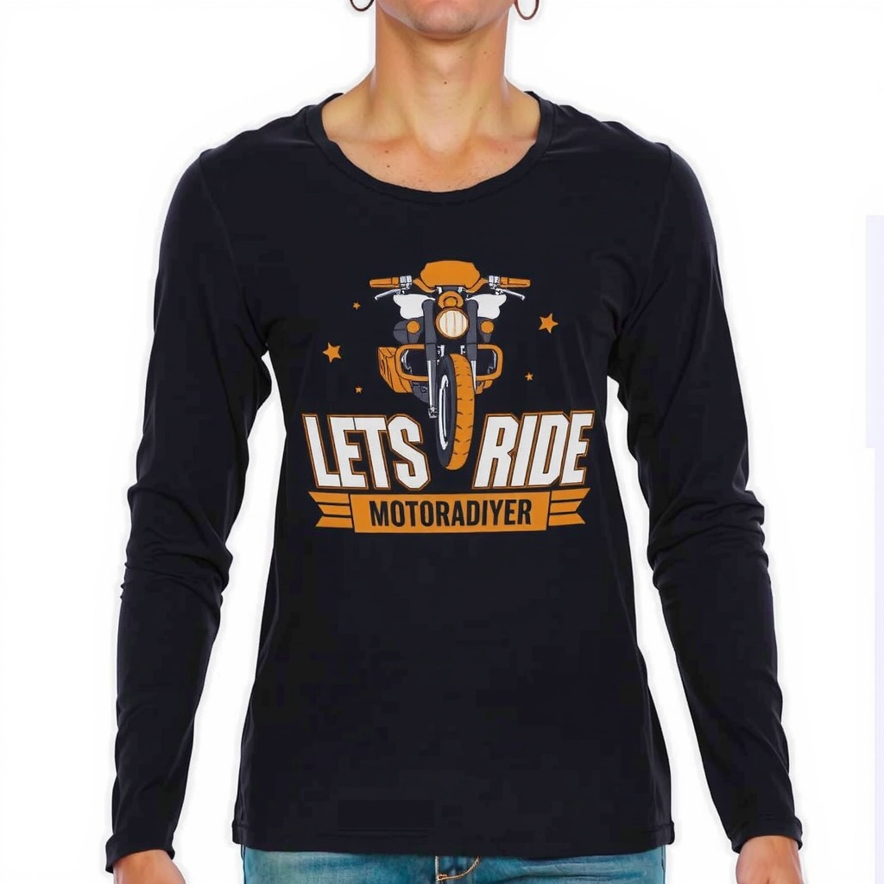 Black Long Sleeve T-Shirt with Motorcycle Graphic 'LETS RIDE ...