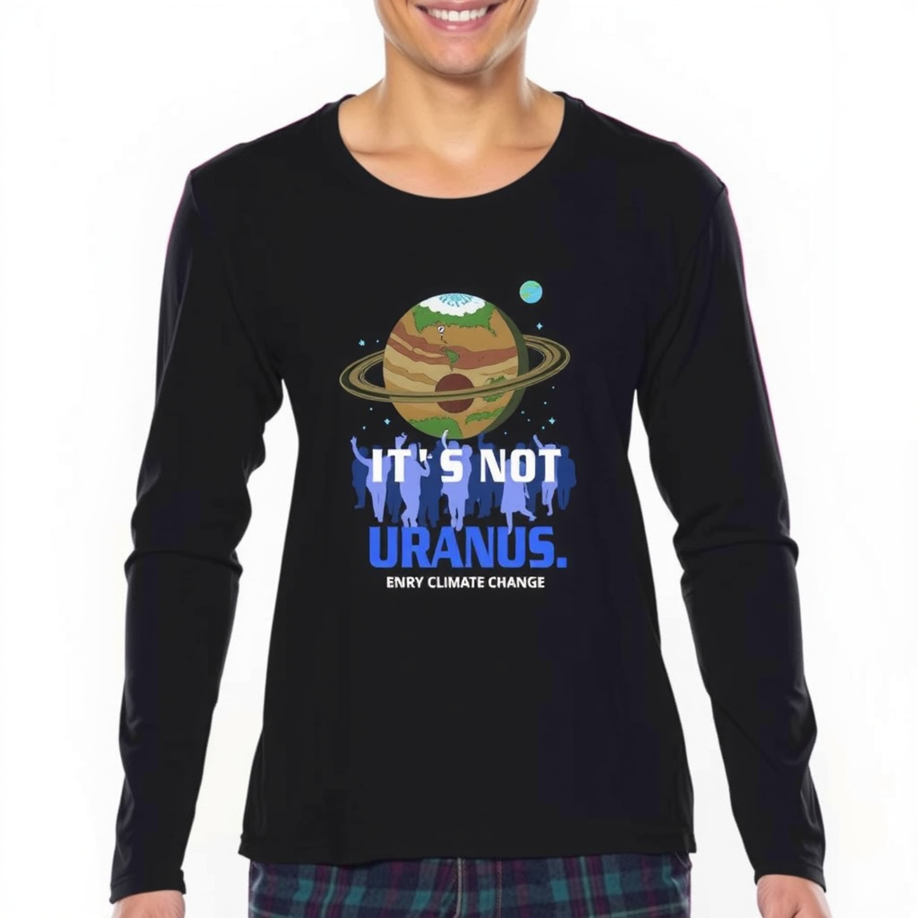 Black Long Sleeve T-Shirt with Planet Graphic & Climate Change - "It's ...