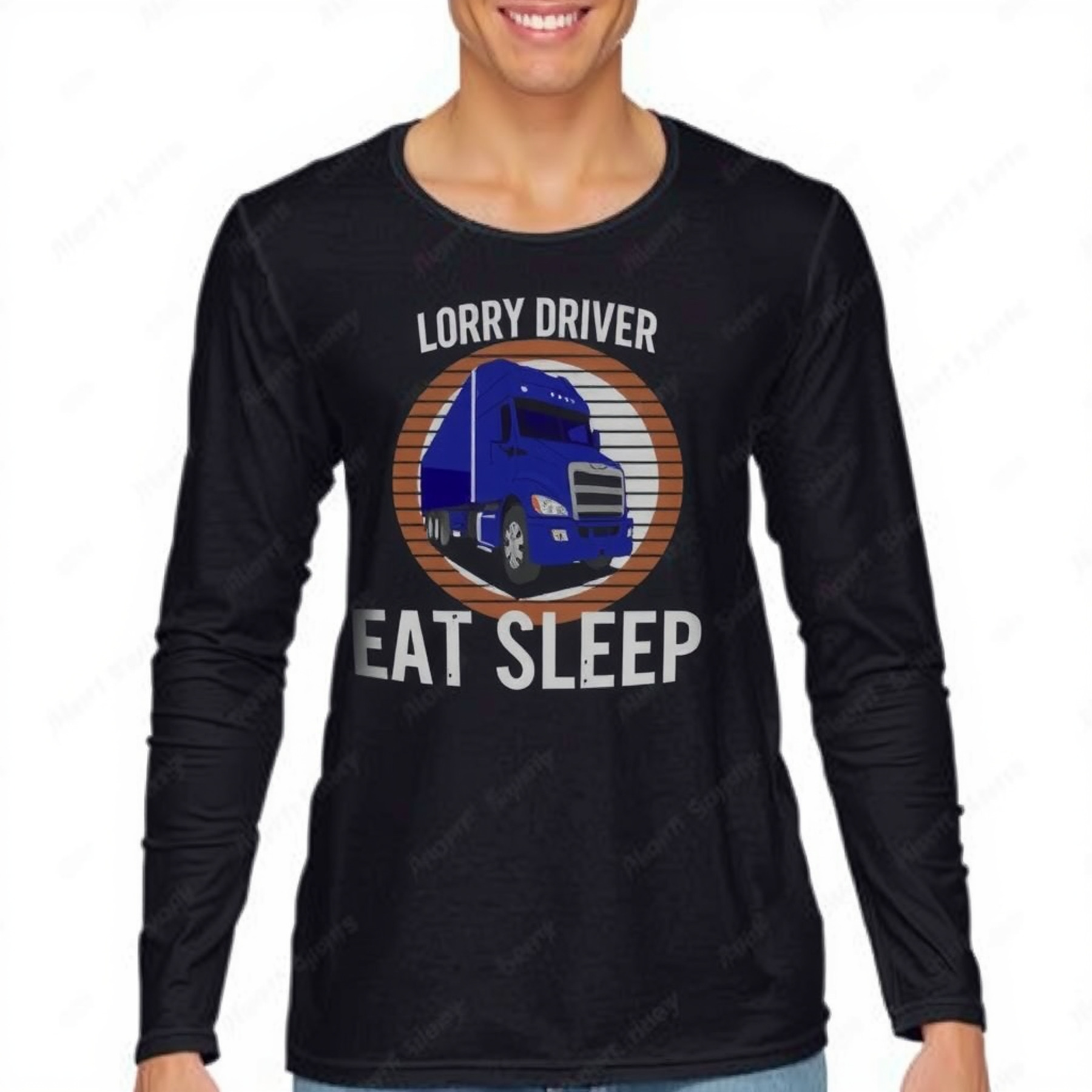 Black Long Sleeve T-Shirt with Playful Blue -Truck Design for Lorry ...