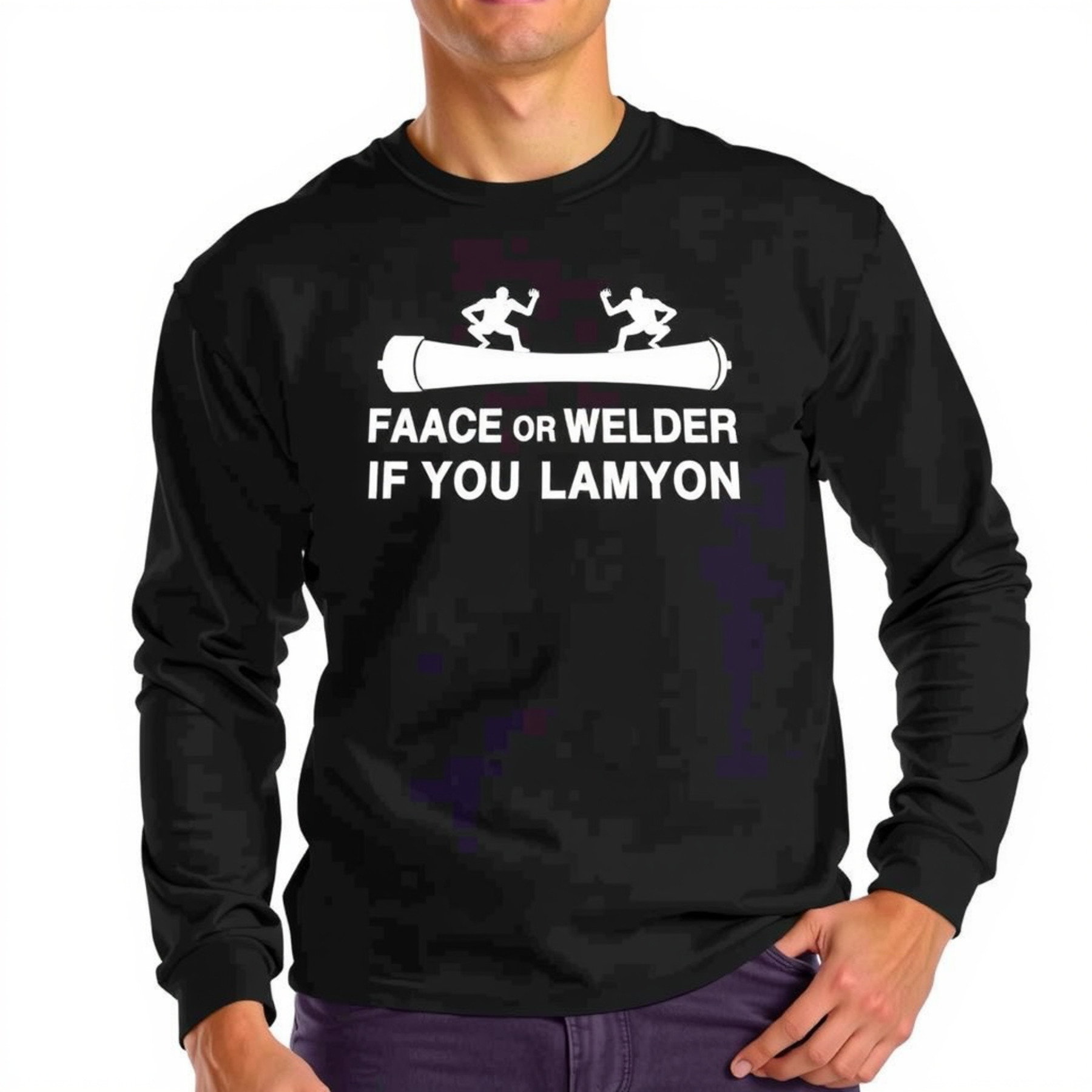 Black Long Sleeve T-Shirt with Unique White Design - "FAACE OR IF YOU ...