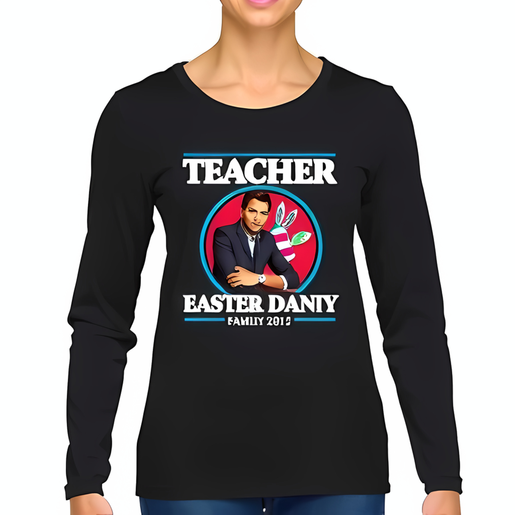 Black Long Sleeve T-Shirt with Vibrant 'Teacher Easter Dany Family 2015 ...