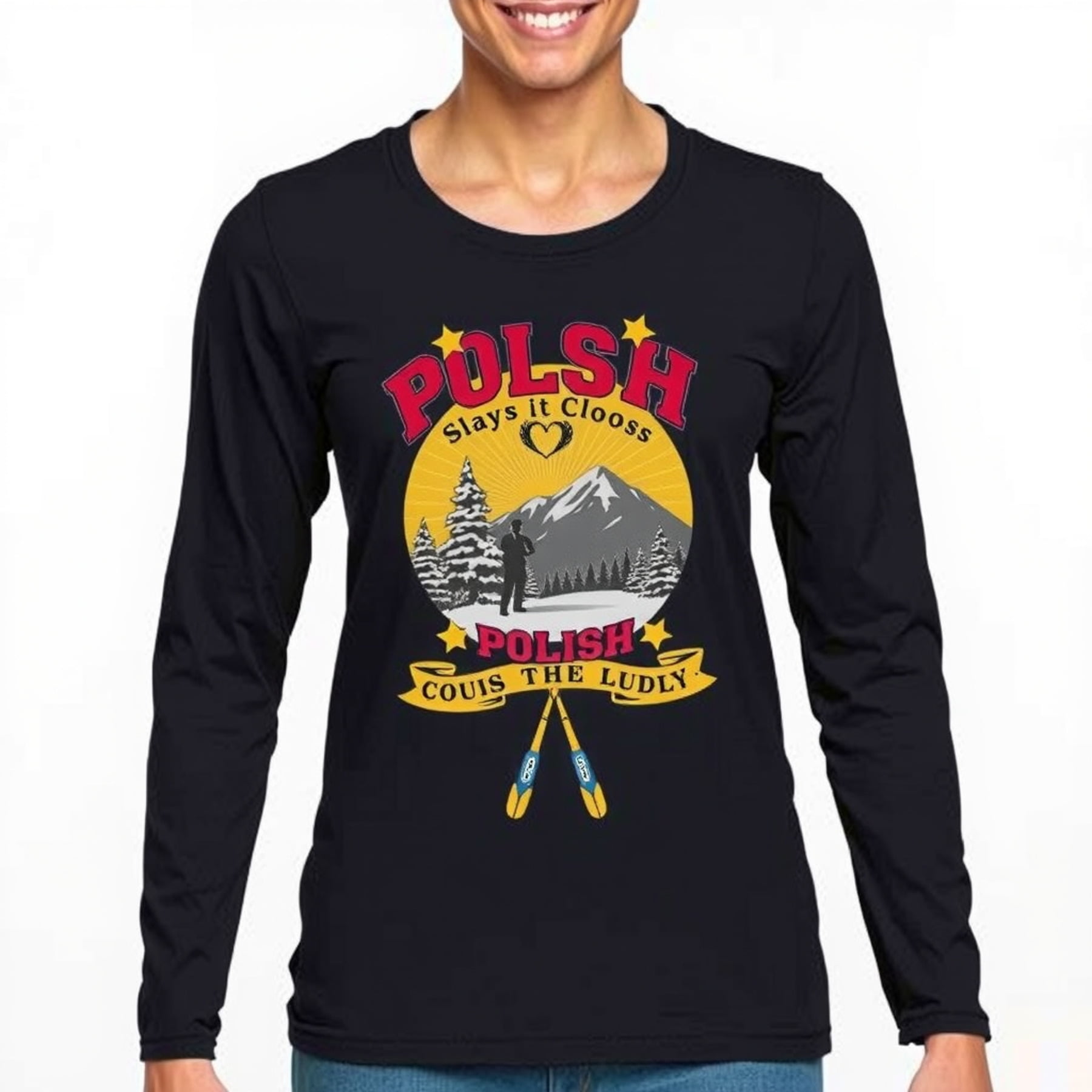 Black Long Sleeve T-Shirt with Winter Scene "POLSH Slays it Cloos ...