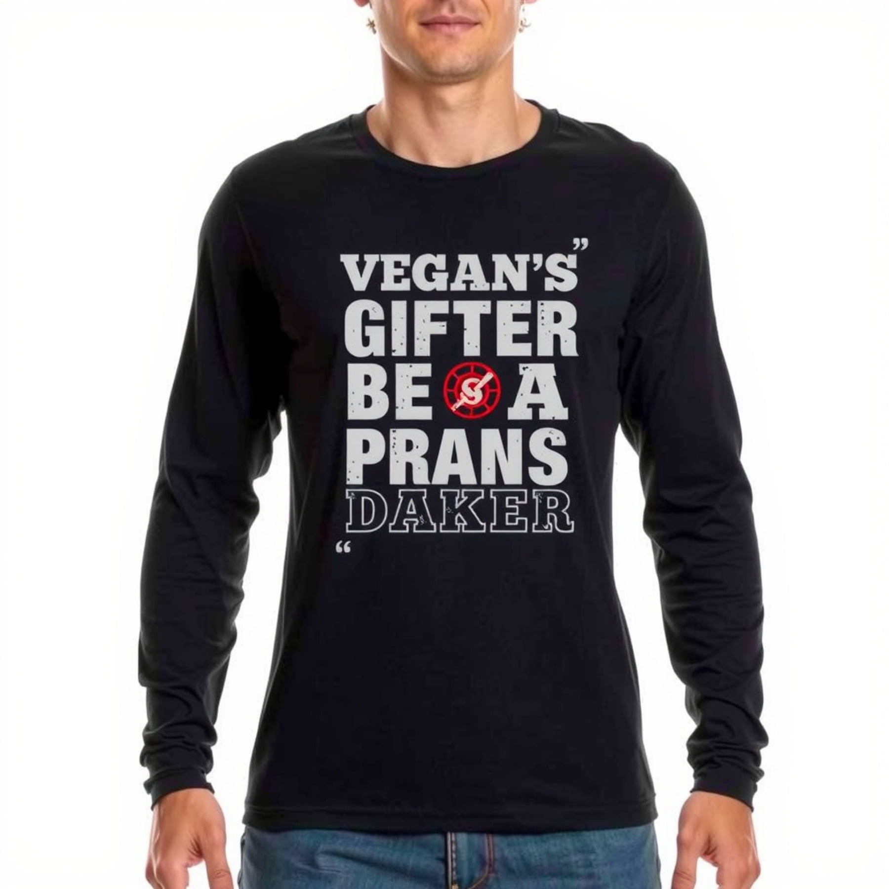 Black Long Sleeve T-Shirt with s Gifter Be a Pran's Daker' Graphic ...