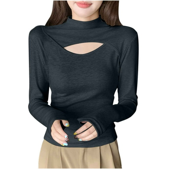 Black Long Sleeve Tshirts for Juniors Fall Winter High Mock Neck ...