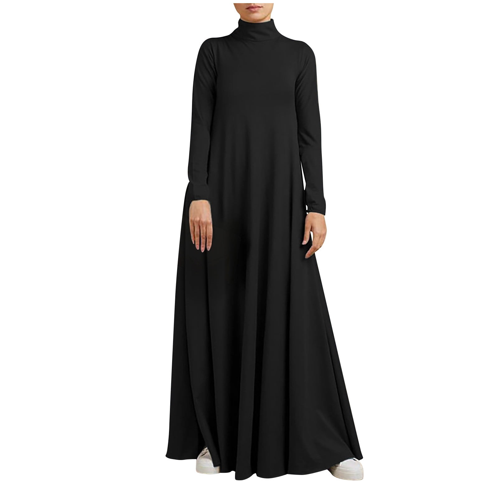 Black Long Sleeve for Women Fall Summer Turtle Neck Spandex Maxi Long ...