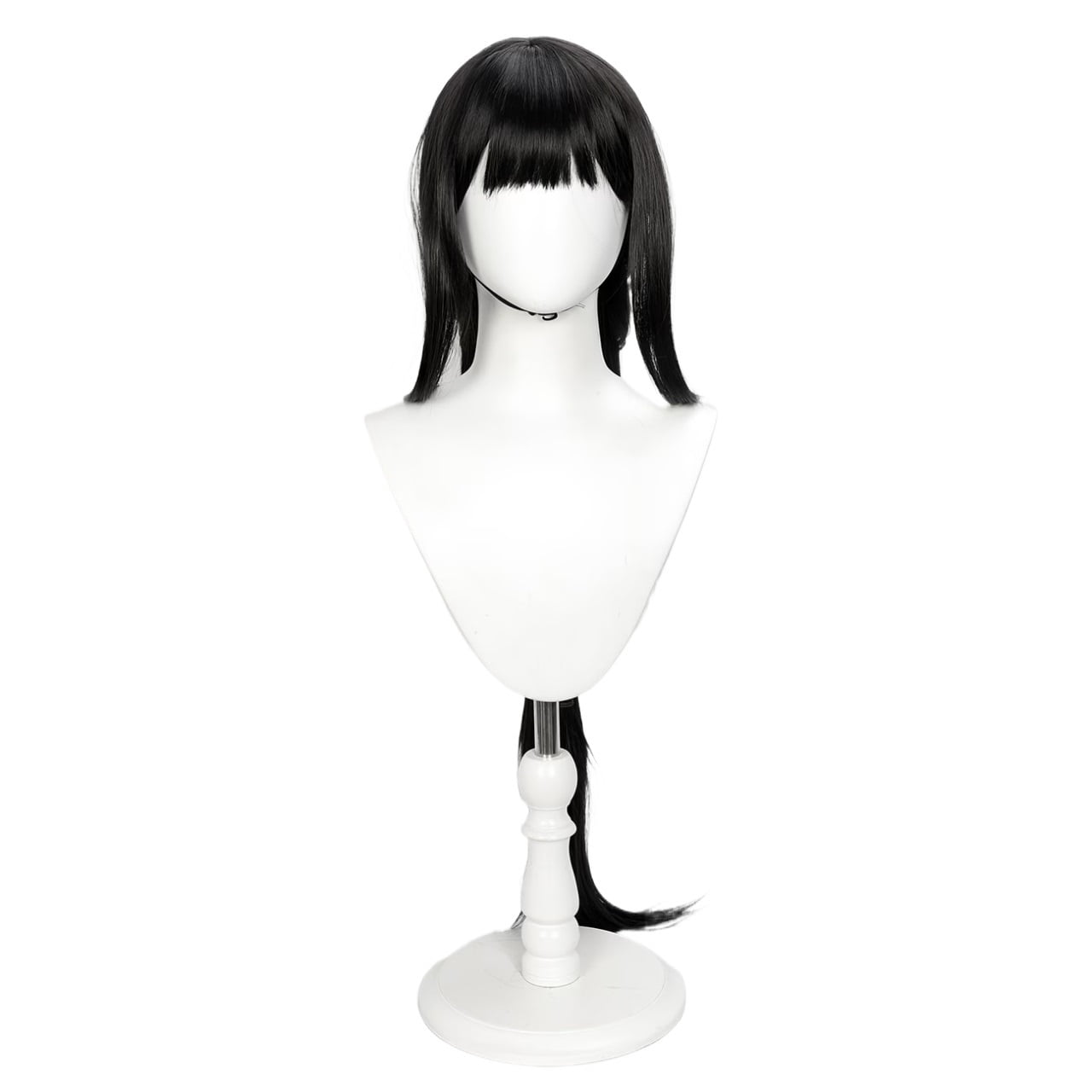 Black Long Straight Hair Wig with Bangs - Spiral Ponytail Cosplay Wig ...