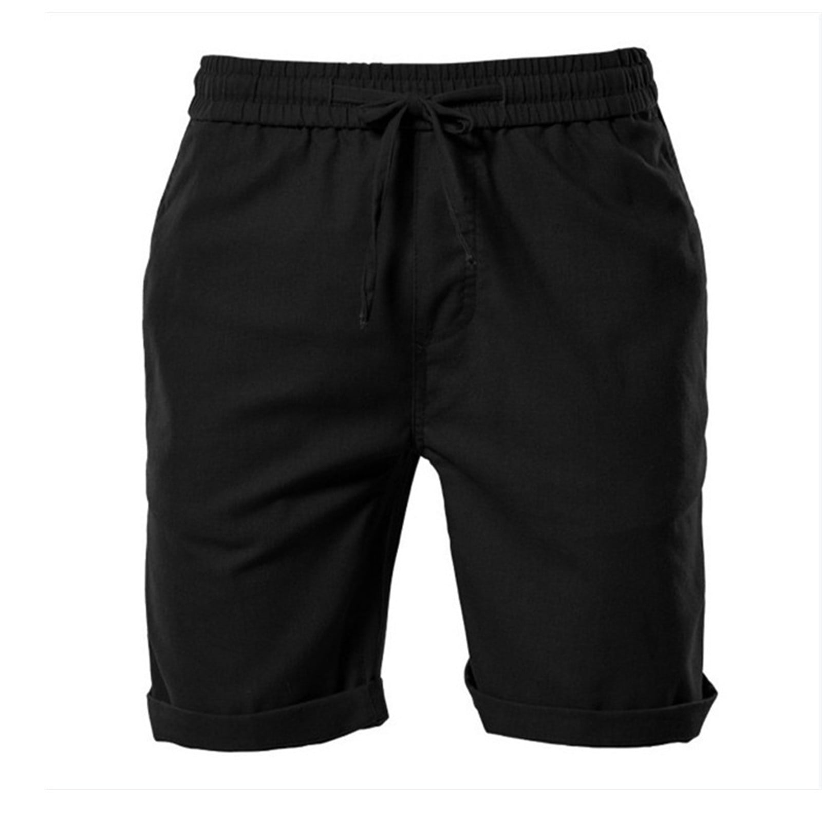 Black Loose Fit Shorts for Man Fall Summer Faux Linen Beach Casual ...