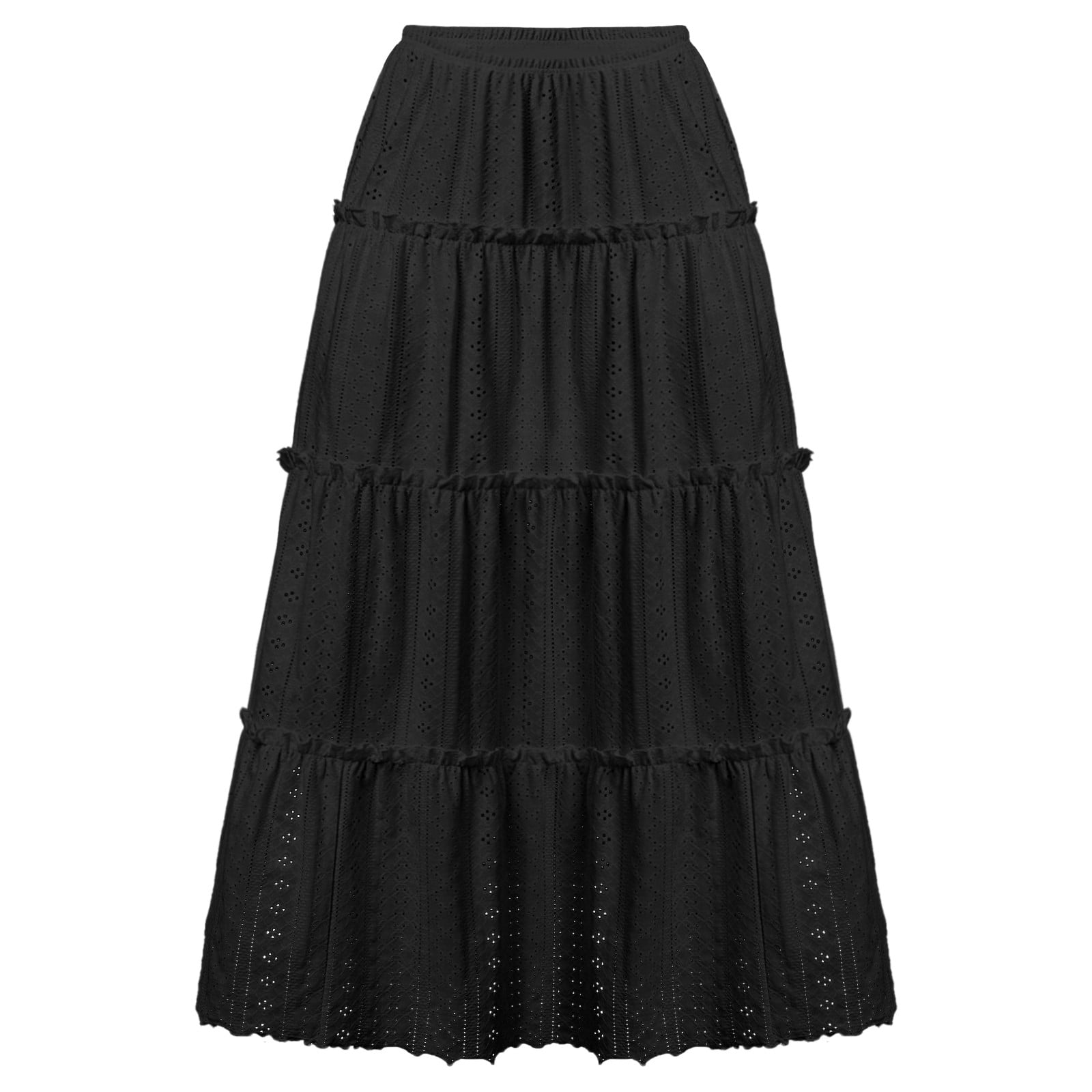 Black Loose Fit Skirts for Women Spandex Maxi Long Casual Keyhole Basic ...