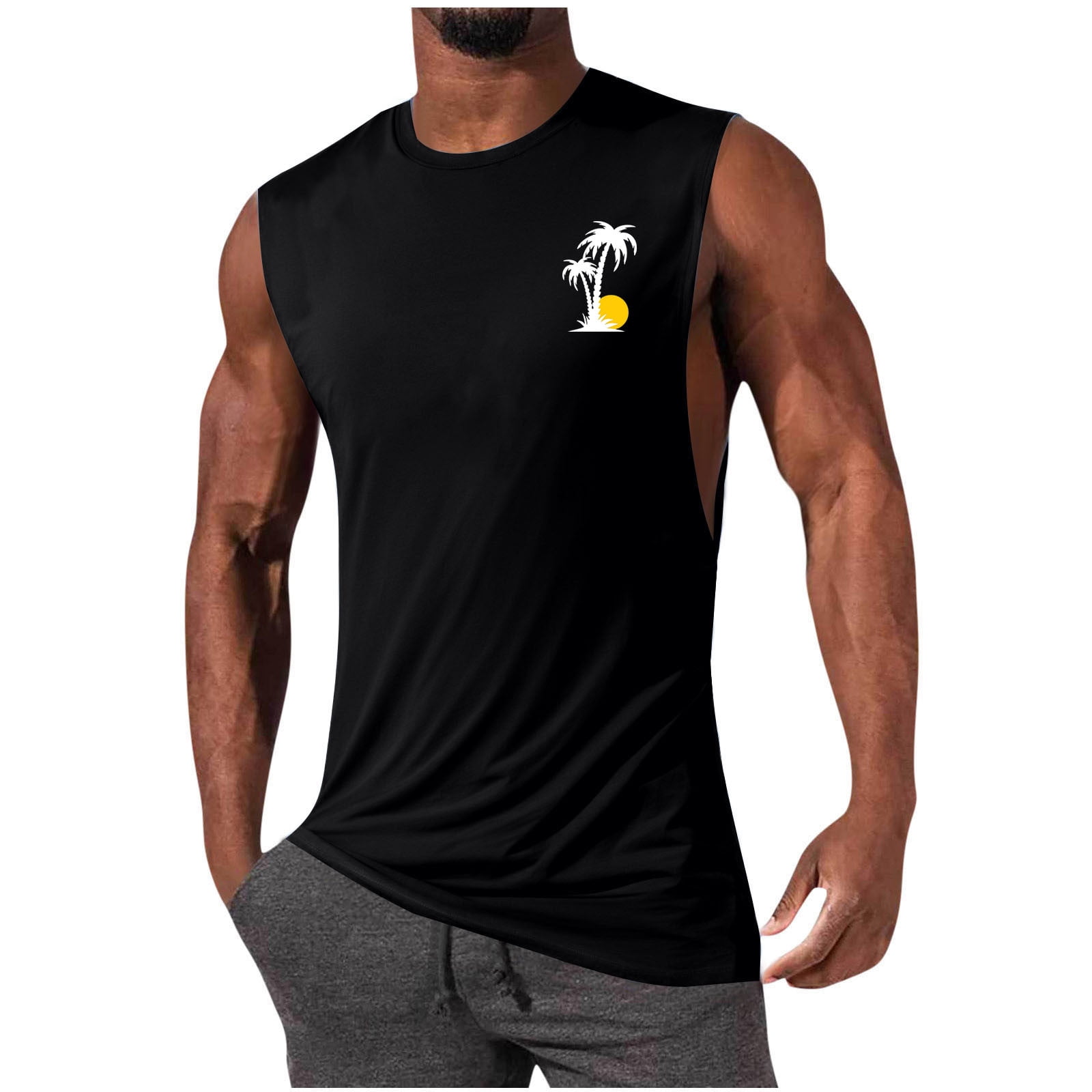 Black Loose Fit Vests for Mens Summer Fall Sleeveless Crewneck Work Out ...