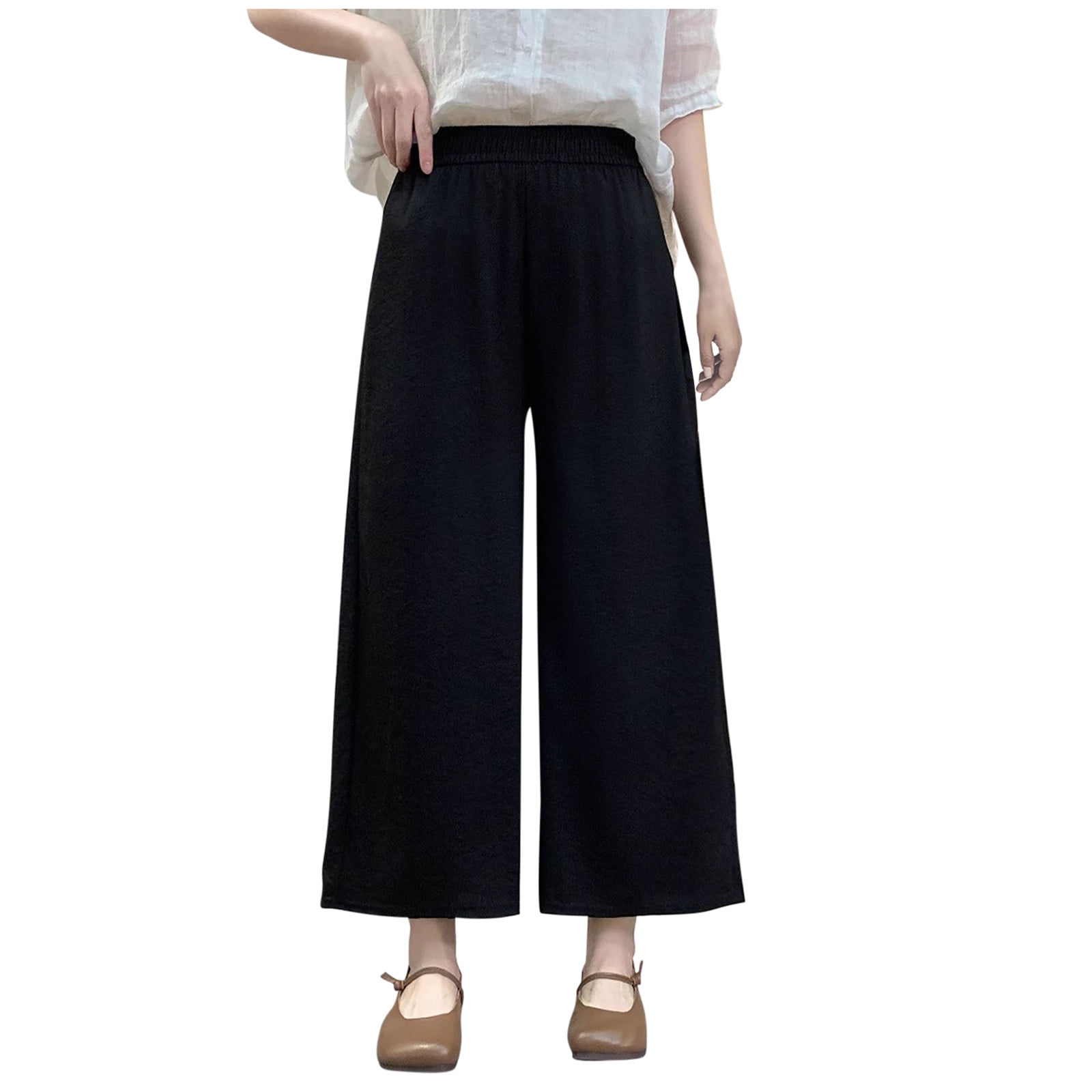 Black Loose Fit for Women Summer Fall Spandex High Waisted Flare Bell ...