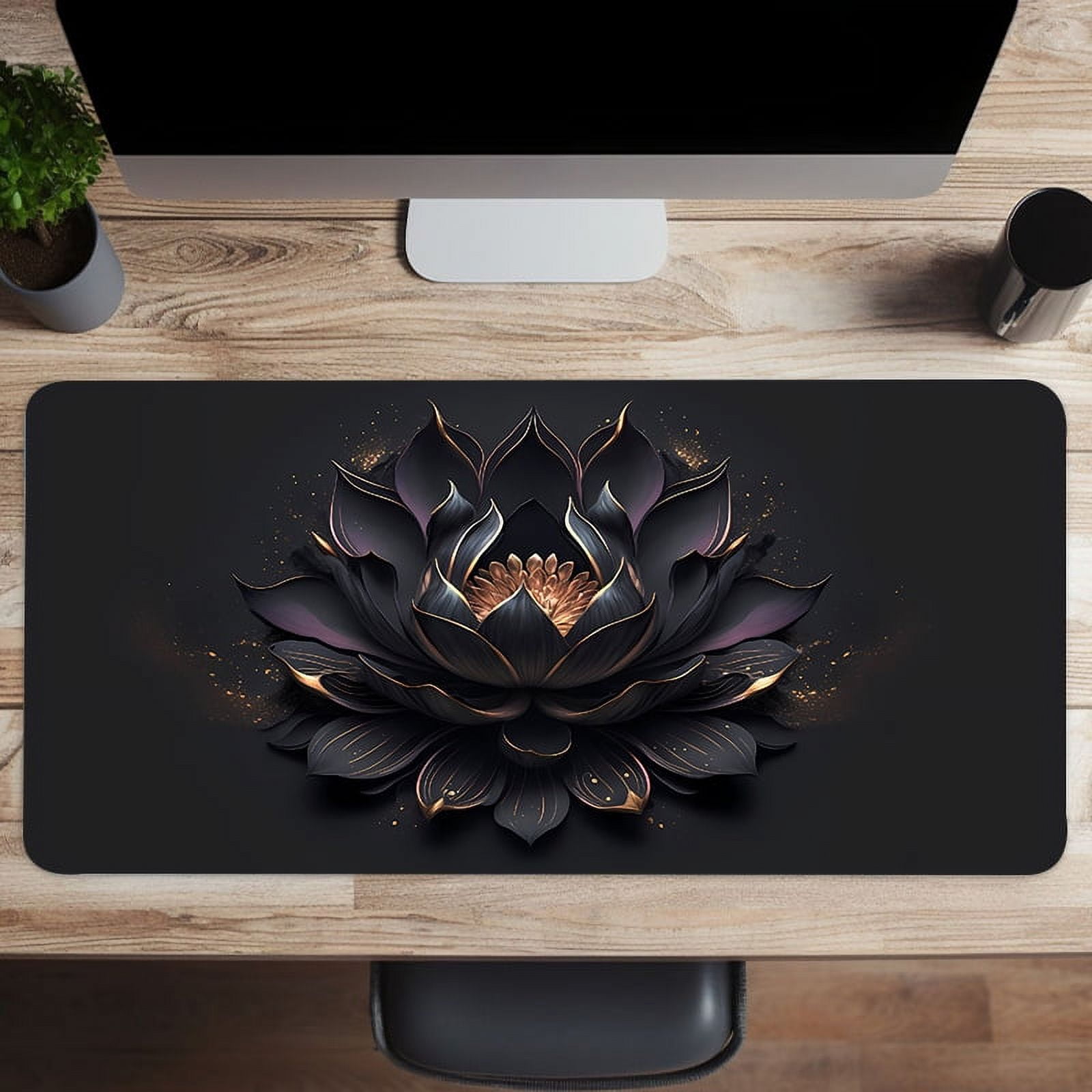 Black Lotus Flower Large Art Large Gaming Mousepad Computer HD Keyboard ...