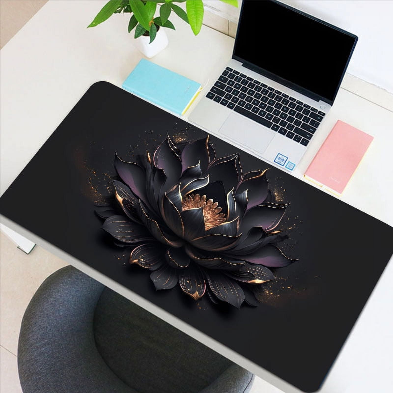 Black Lotus Flower Large Art Large Gaming Mousepad Computer HD Keyboard ...