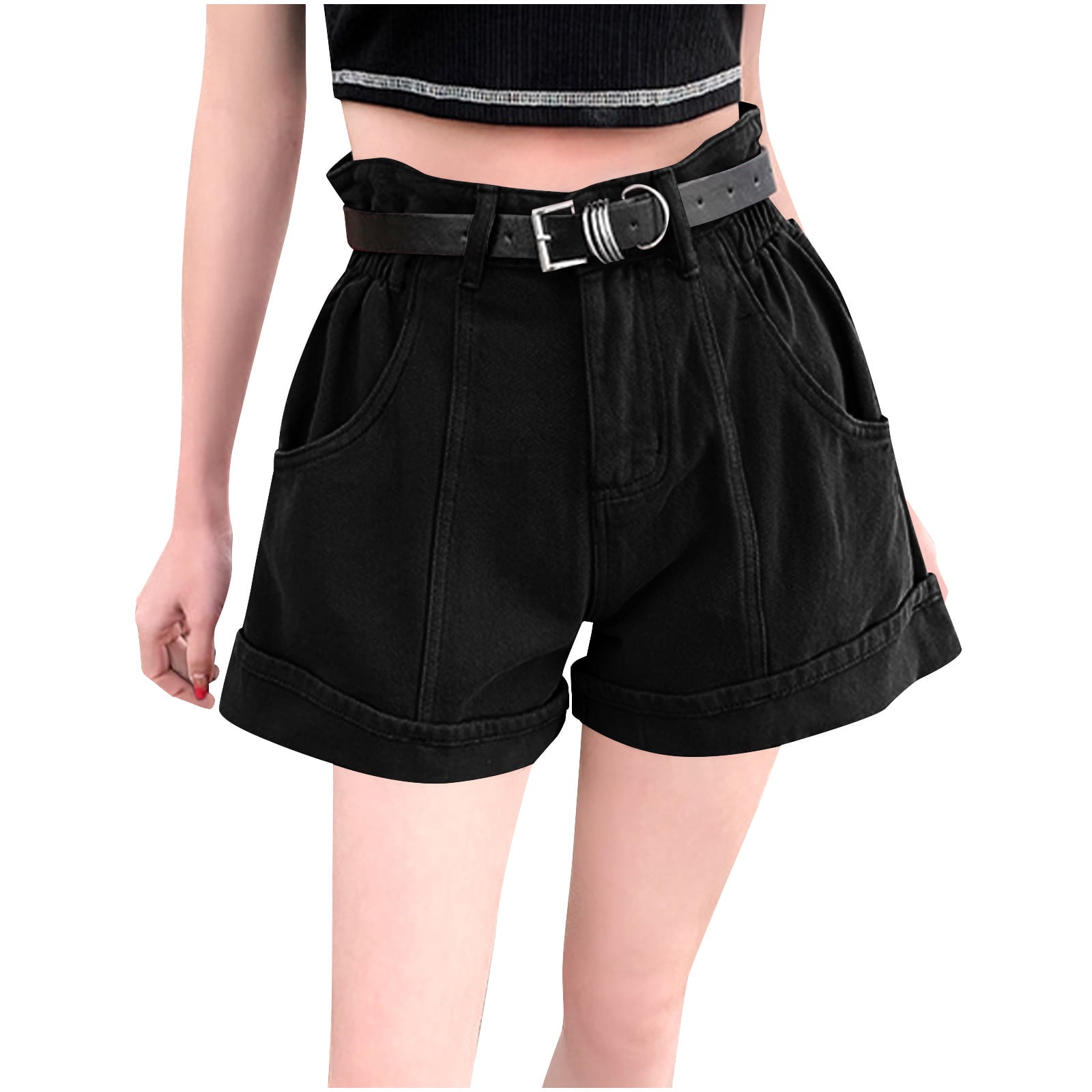 Black Lounge Shorts for Women Fall Summer Denim Western High Cut ...