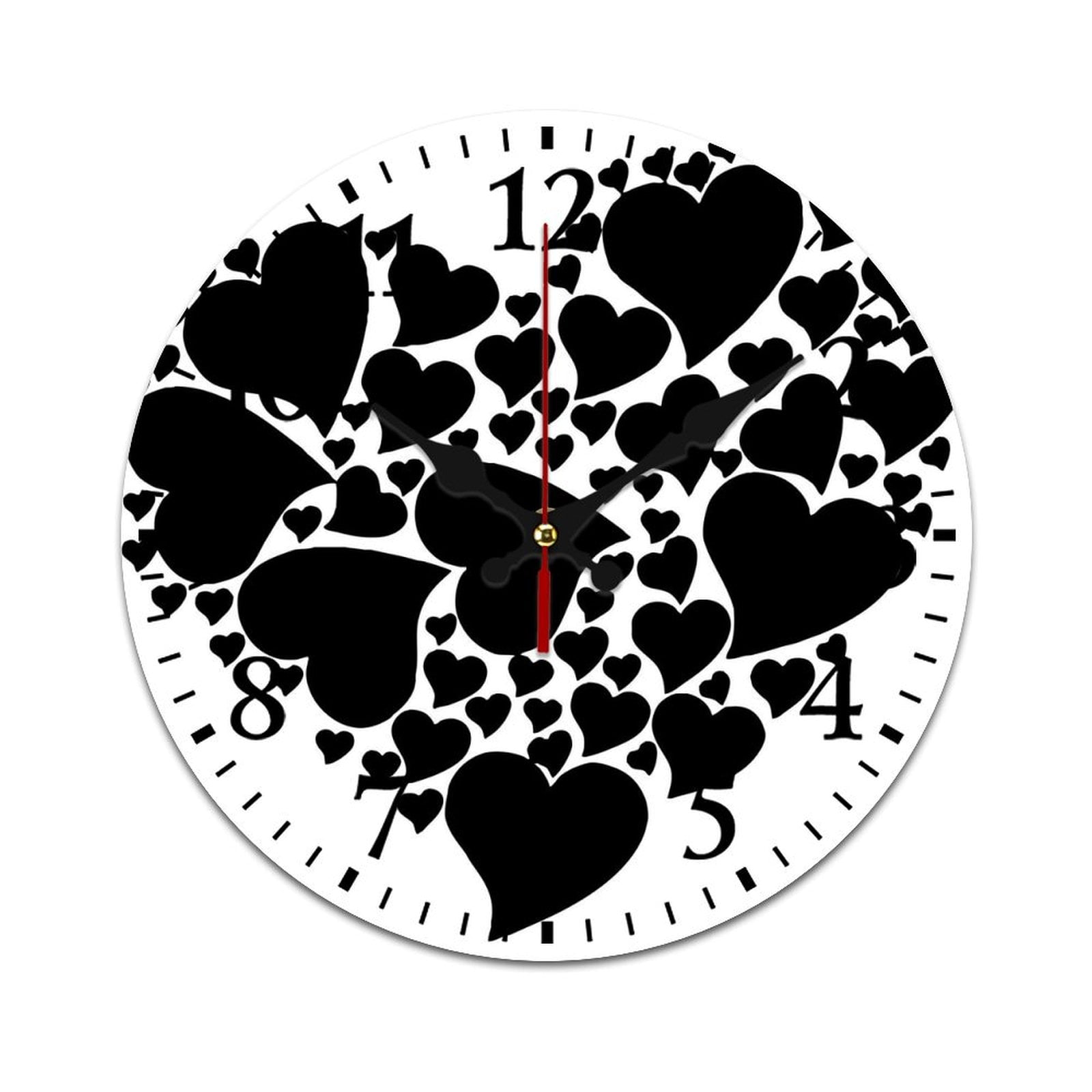 Black Love Heart Pattern Wall Clock Modern Design Clocks Wall Hanging ...